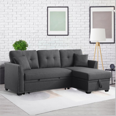 Latitude Run® 81.5" Wide Reversible Fabric Sectional Sleeper Sofa (Pull ...