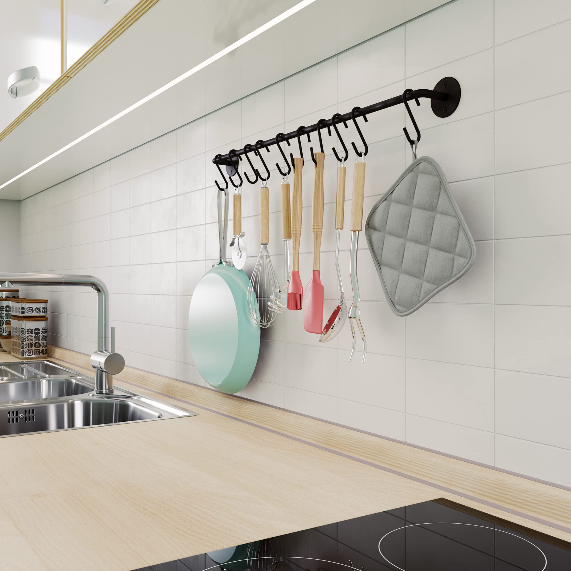 Mint Pantry® 24" Kitchen Rail For With 10 S Hooks For Hanging Utensils ...