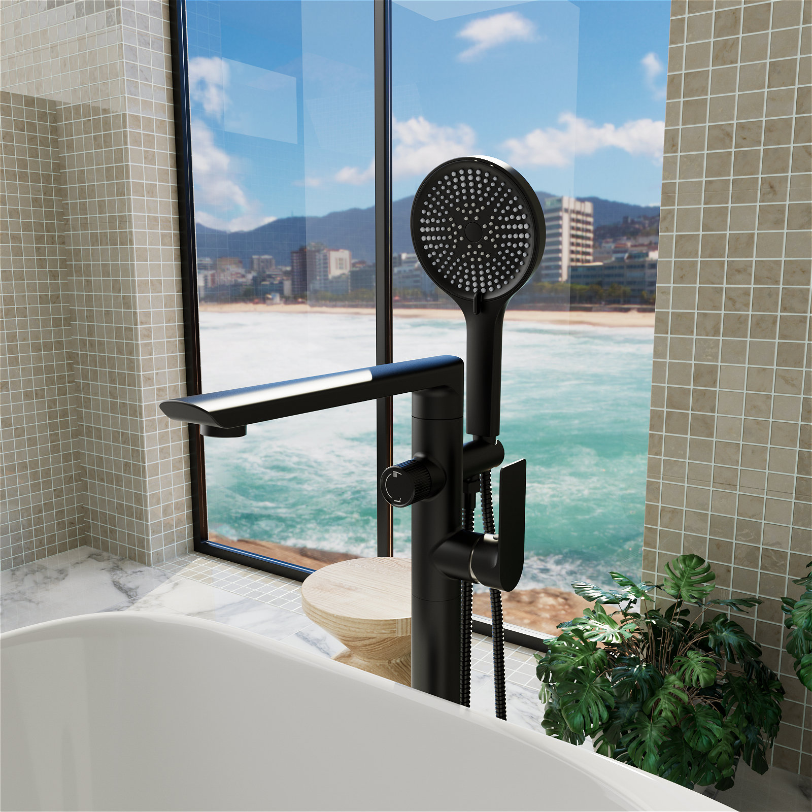 GIVING TREE Single-Handle Water-Fall Bath Freestanding Tub Faucet With ...