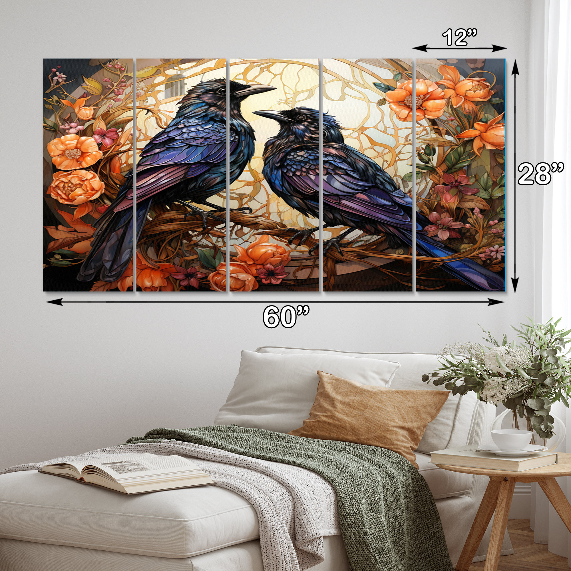 Winston Porter Crow Enchanted Monarchs - Animals Canvas Wall Art - 5 Equal Panels | Wayfair