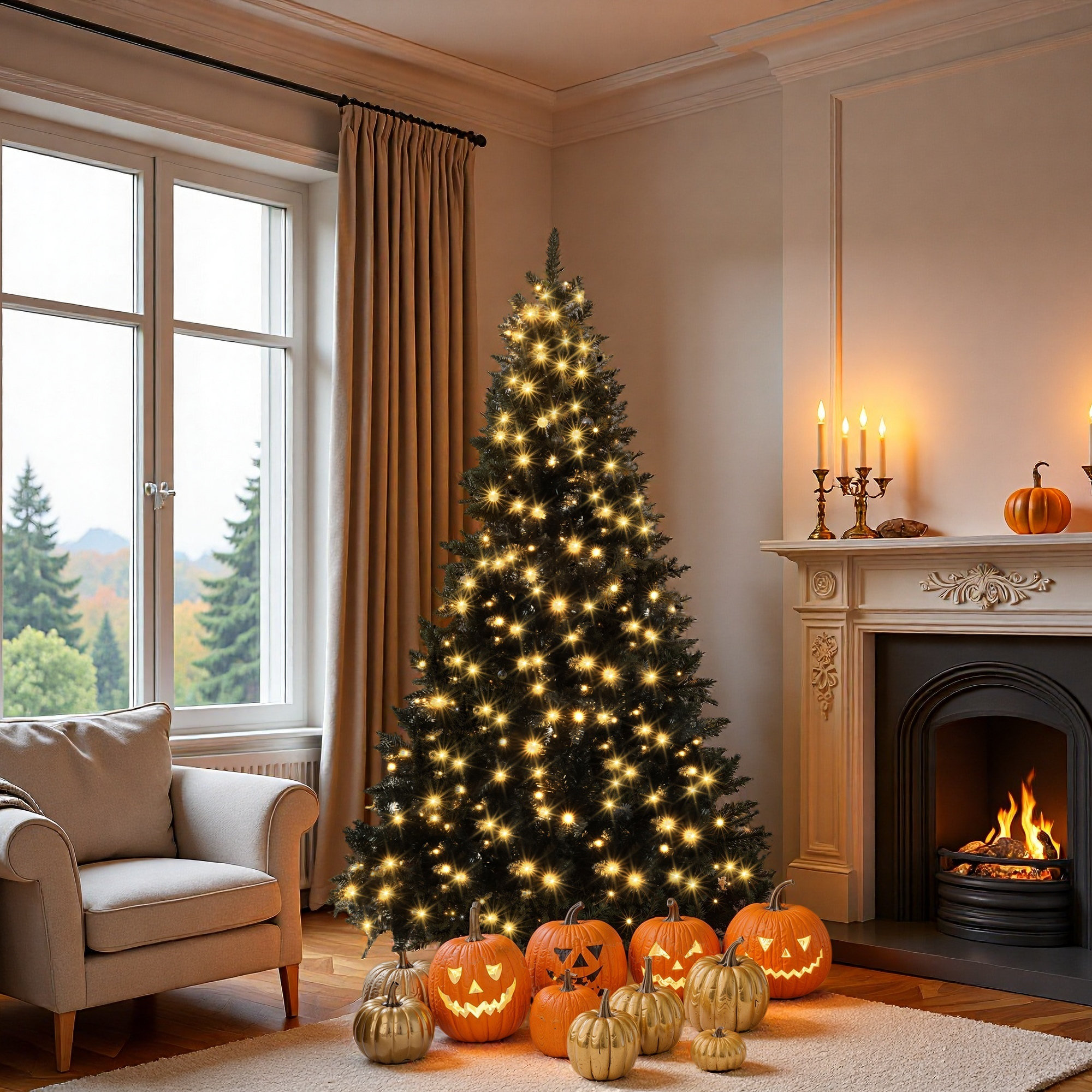The Holiday Aisle® Pre-lit Black Artificial Hinged Christmas Tree With ...