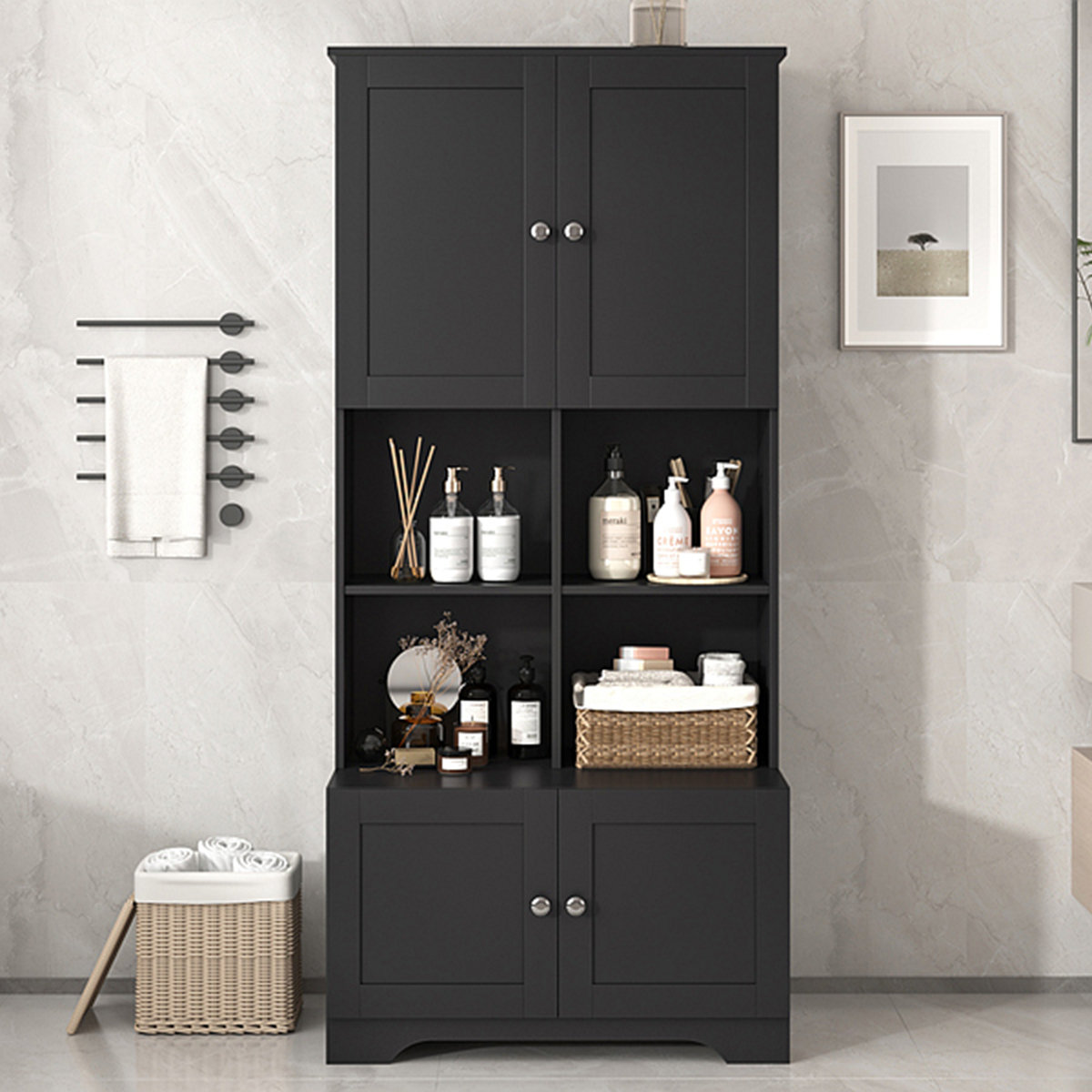 Hokku Designs Tall And Wide Bathroom Floor Storage Cabinet, Bathroom ...