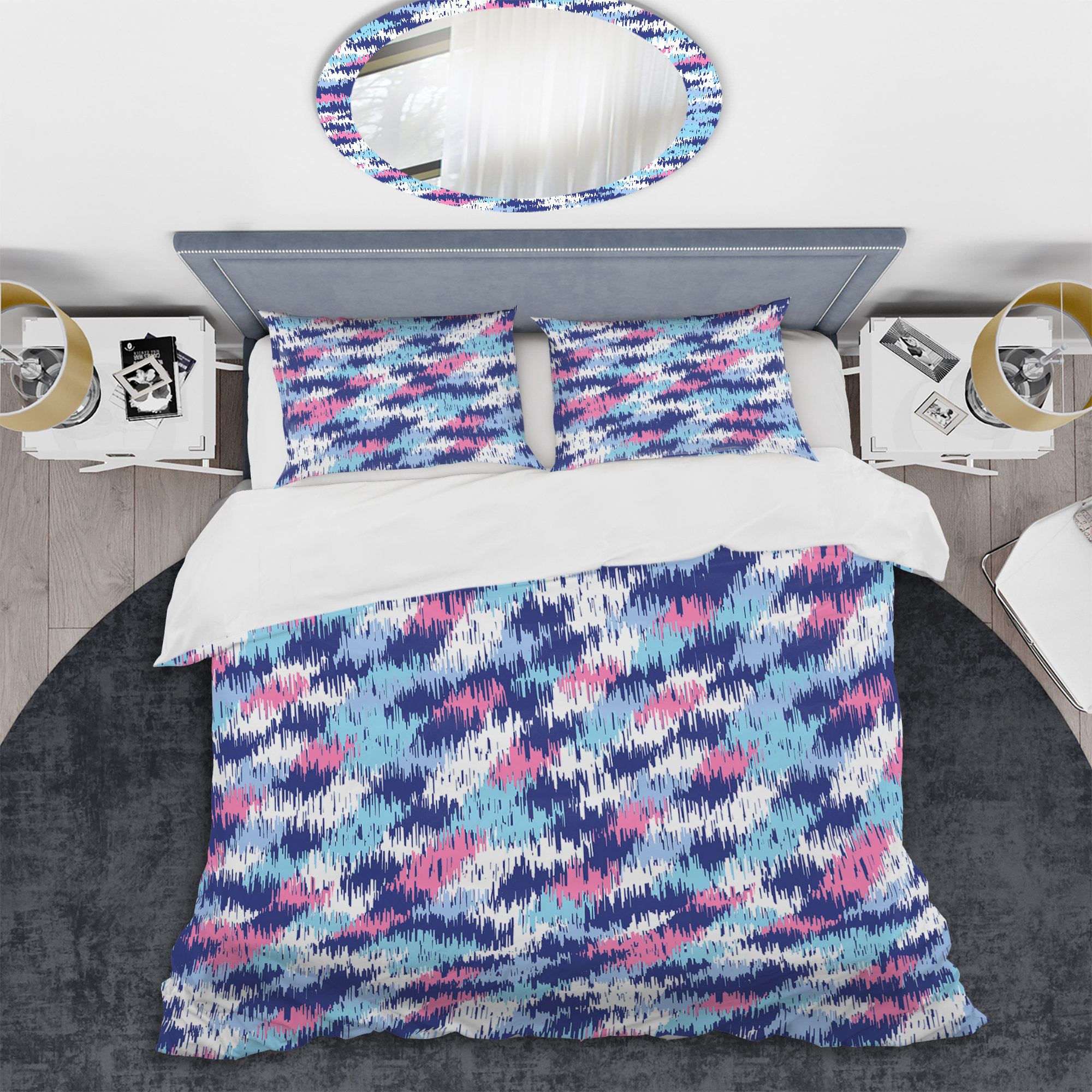Design Art Pink and Blue Strokes Pattern - Patterned Duvet Cover Set ...