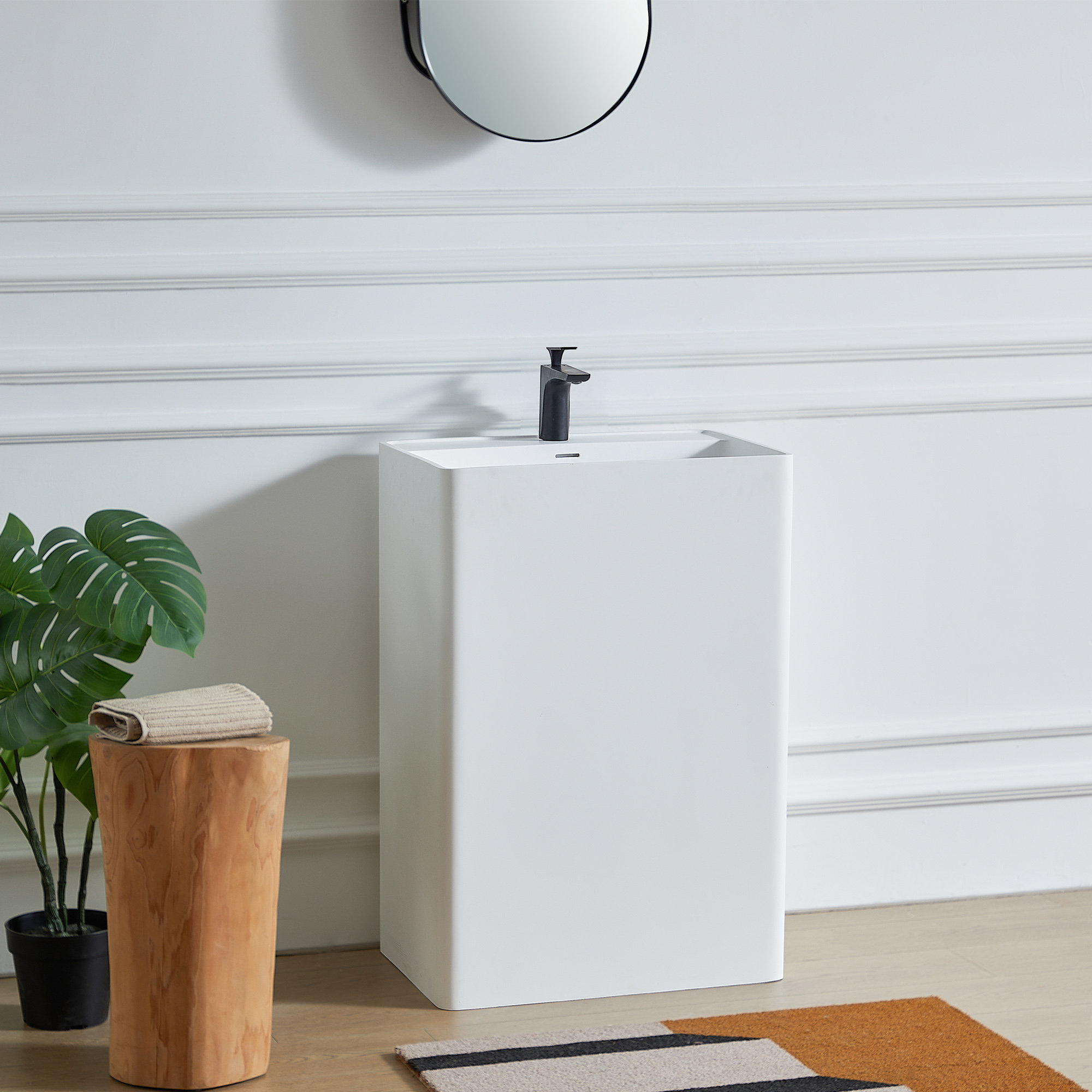 Pensen 35'' Tall Solid Surface Rectangular Pedestal Sink Bathroom Sink ...