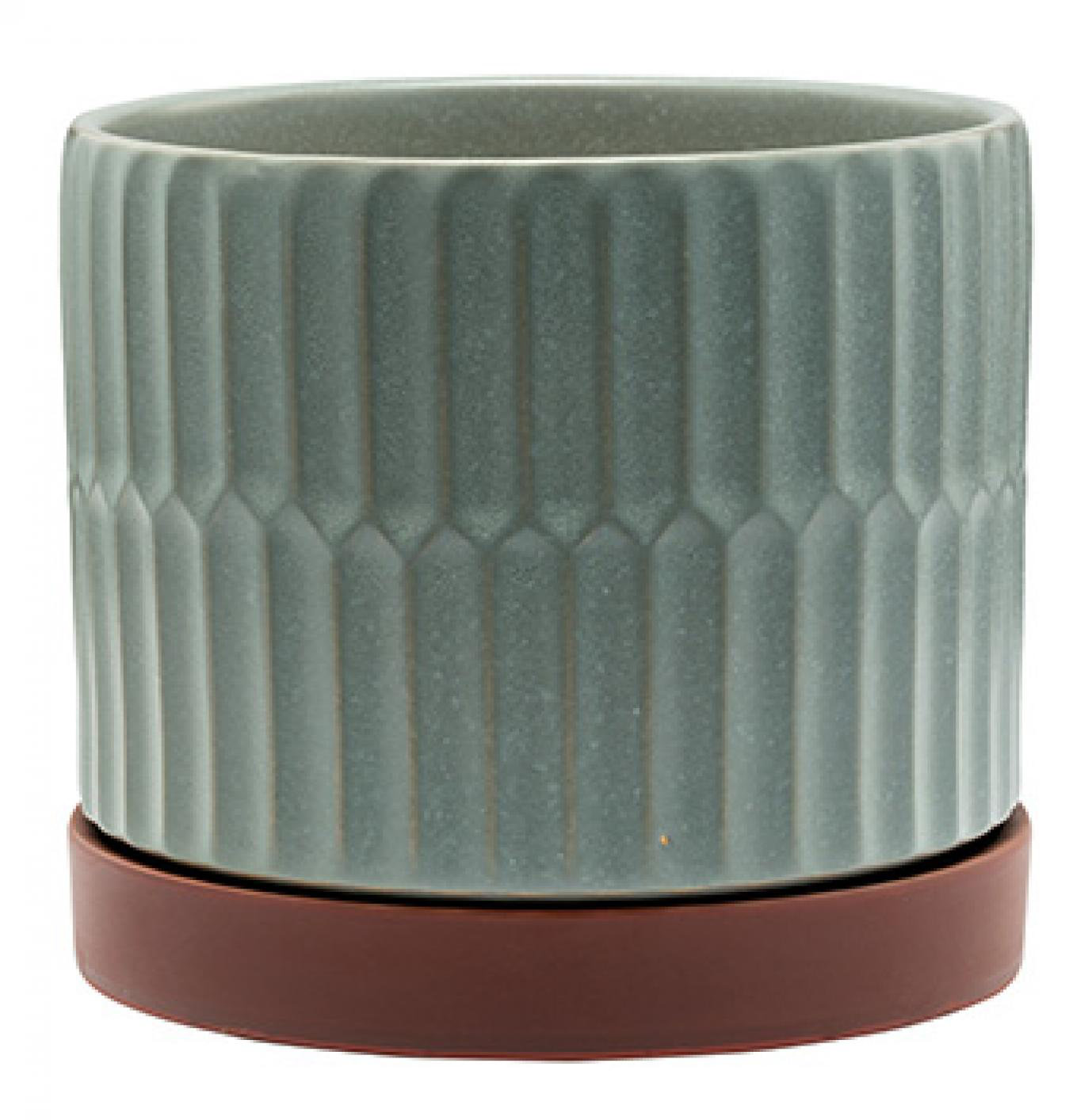 Gracie Oaks Gray Ribbed Pot With Brown Saucer Planter | Wayfair