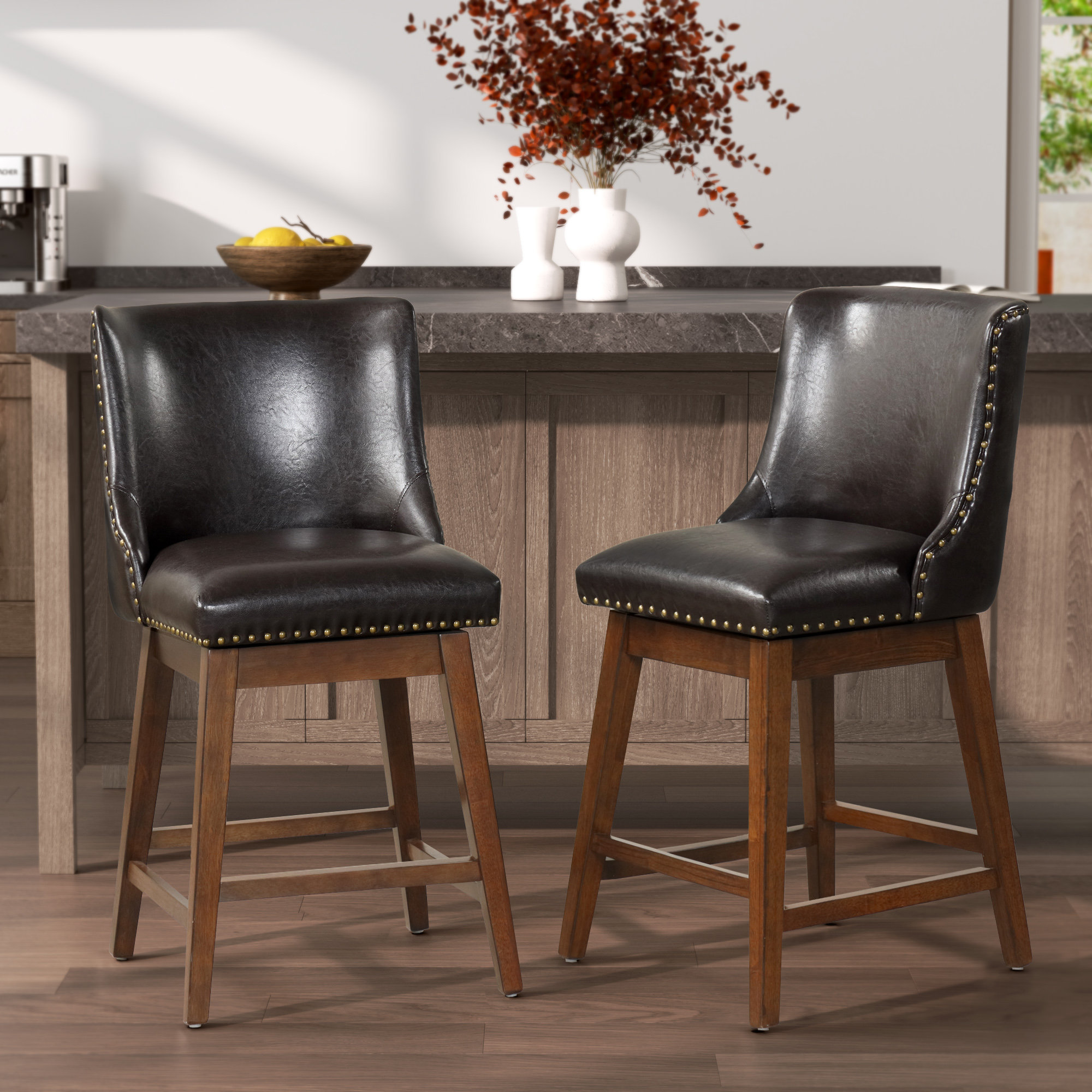 George Oliver 26'' Swivel Upholstered Counter Stool & Reviews | Wayfair