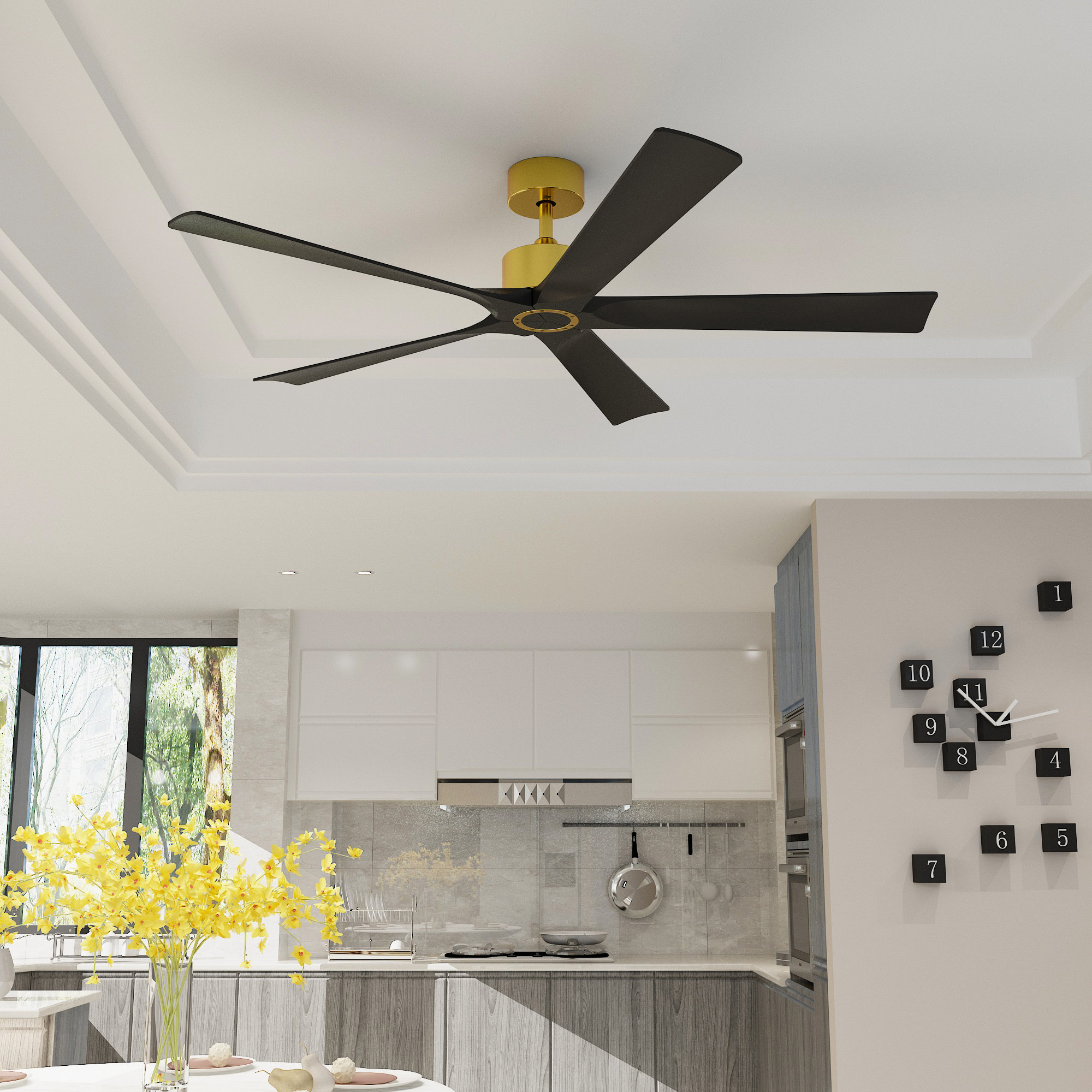 Mercer41 55.7" Ceiling Fan With Remote Control No Light, 6 Speeds ...