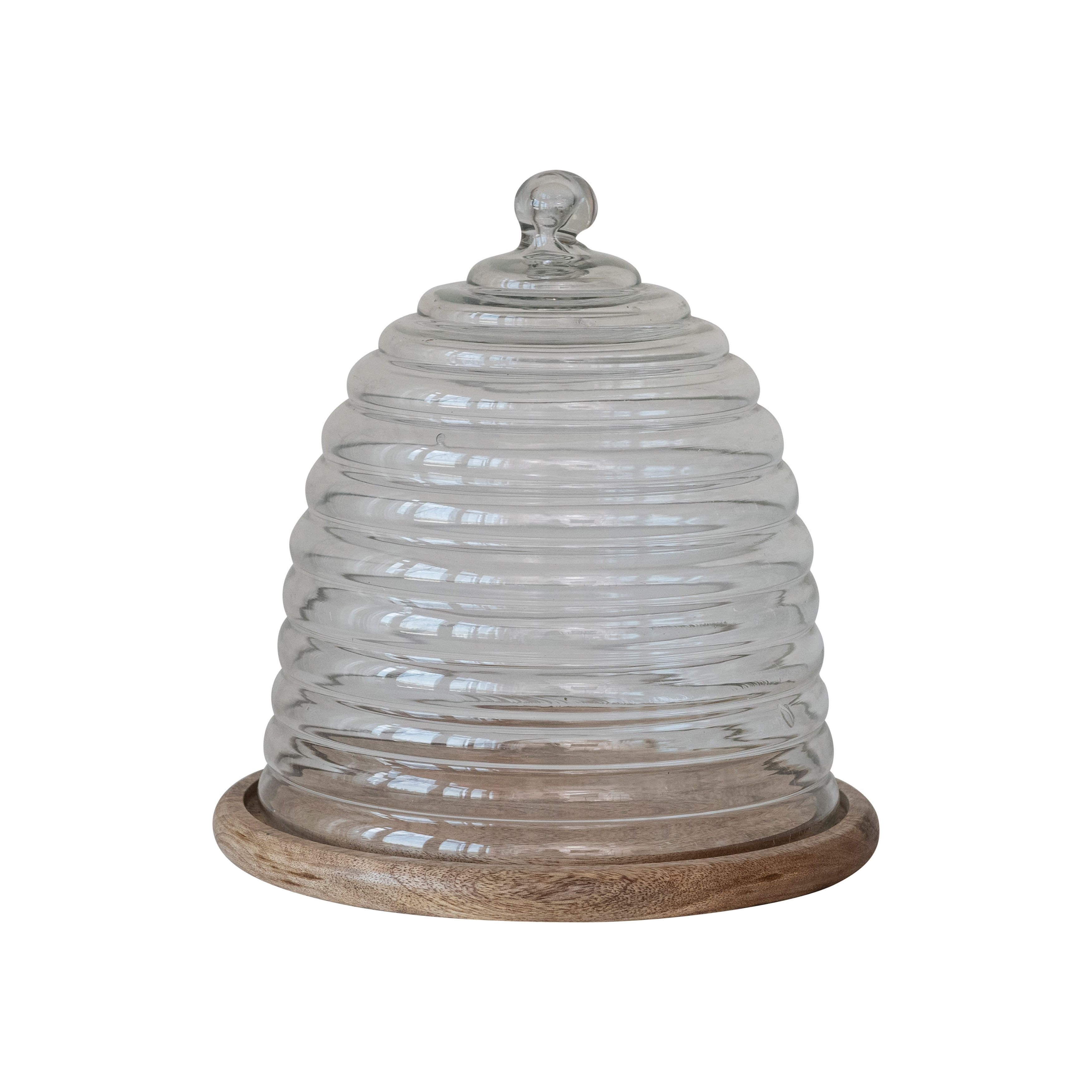 Union Rustic Reclaimed Etched Glass Beehive Shaped Cloche With Mango ...