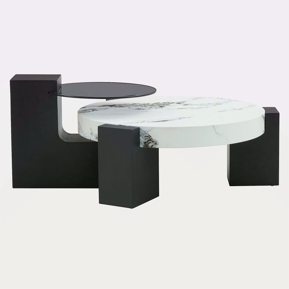 Ivy Bronx Modern Simple Double-Layer Round Coffee Table - Transparent ...