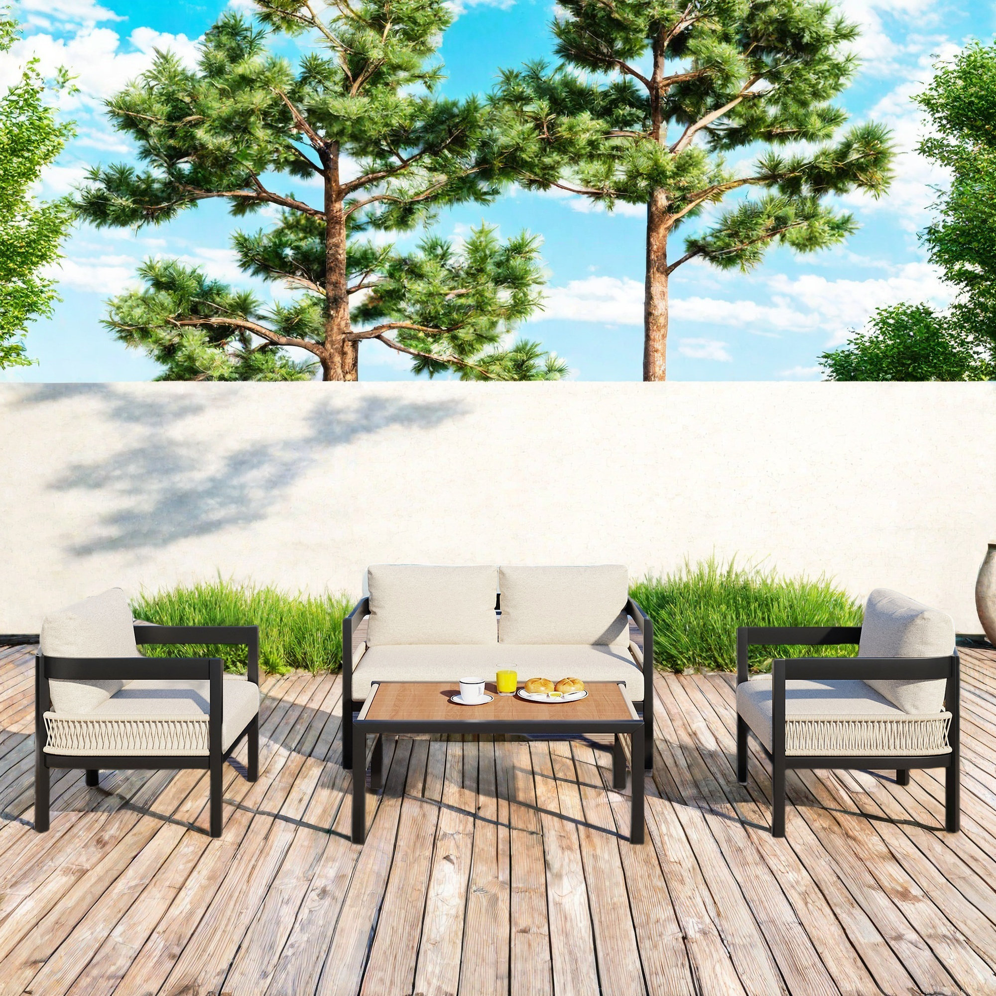 Winston Porter Multi-person Outdoor Sofa Set With A Table, 2 Single ...