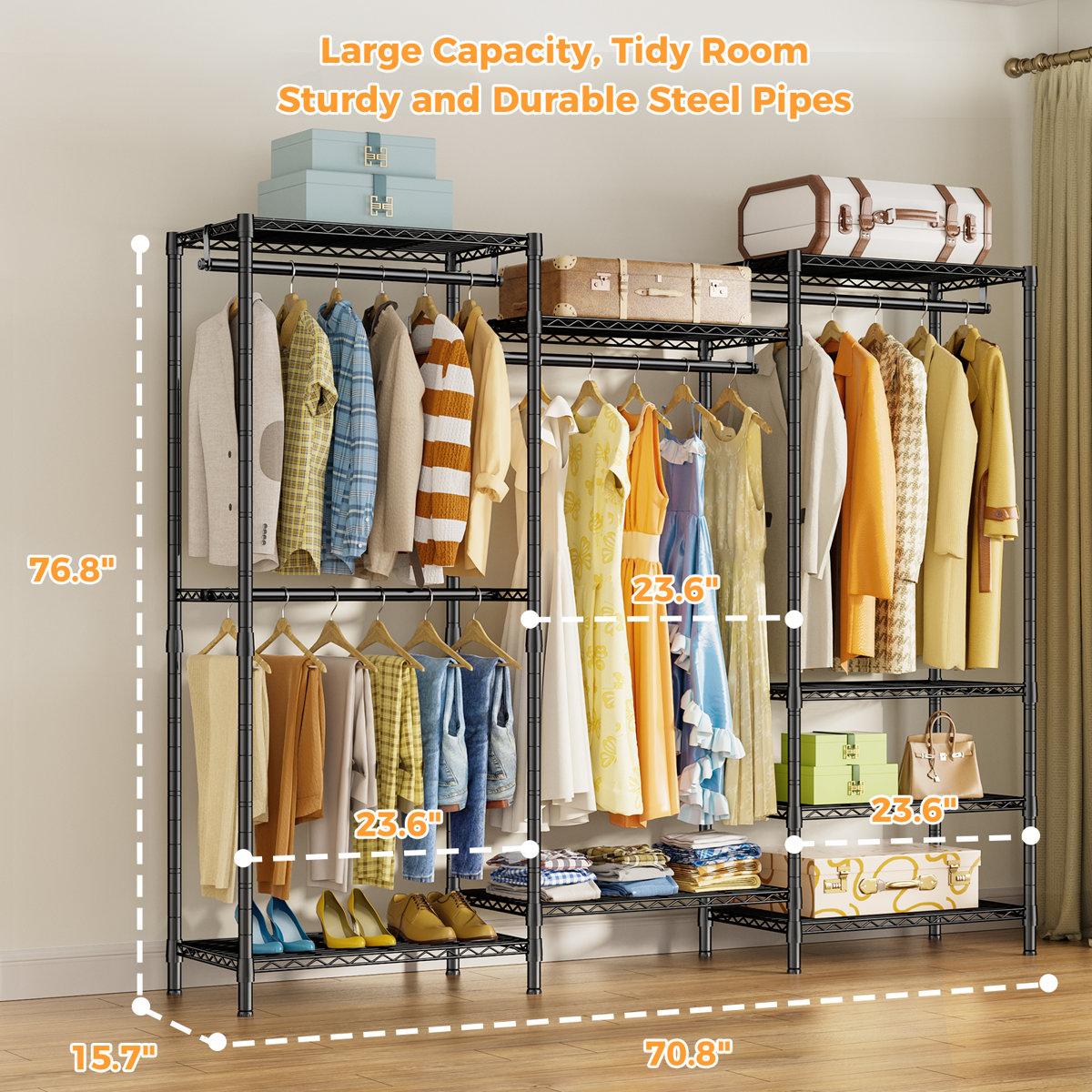 Rebrilliant Napalys 76.8" Garment Rack, Clothes Hanging Rack, Metal ...
