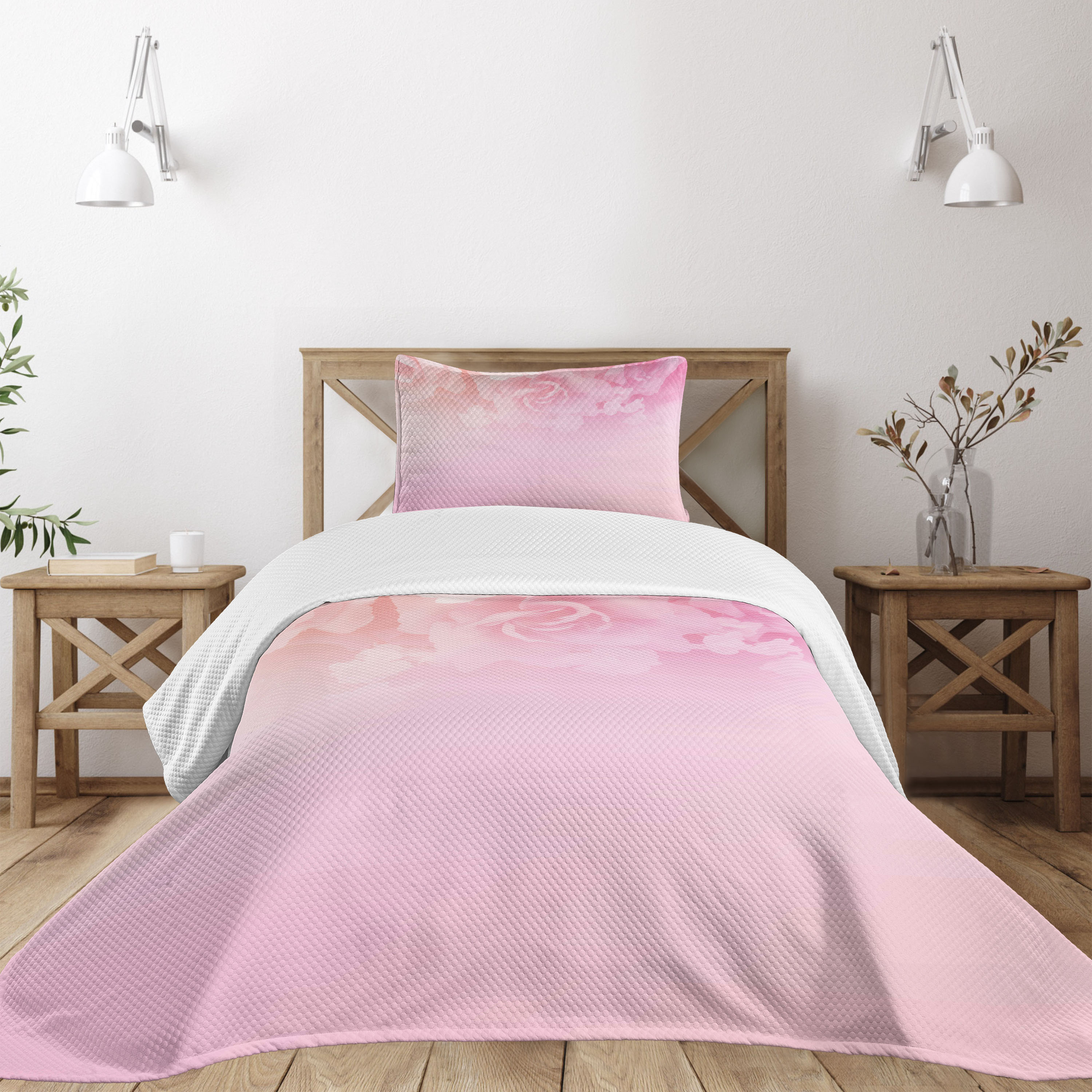 Ambesonne Pale Pink Bedspread Set 2 Pcs Roses Bridal Art Twin Coral ...