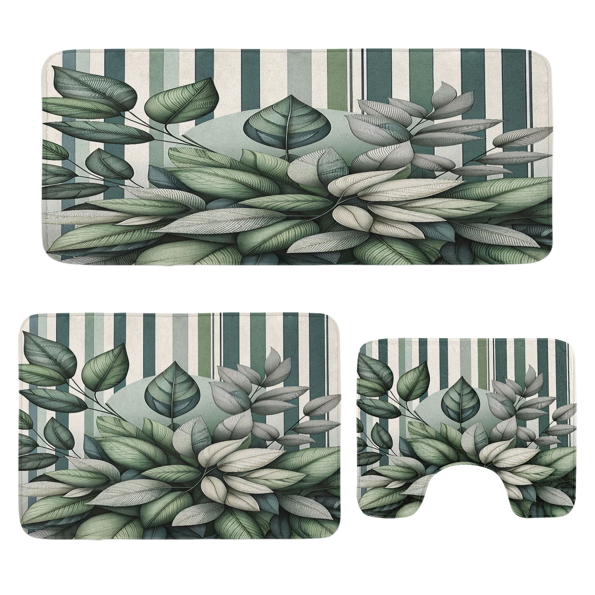 Bay Isle Home™ Leaf Print Bathroom Rug Set 3 Pieces U-Shape & Rectangle ...
