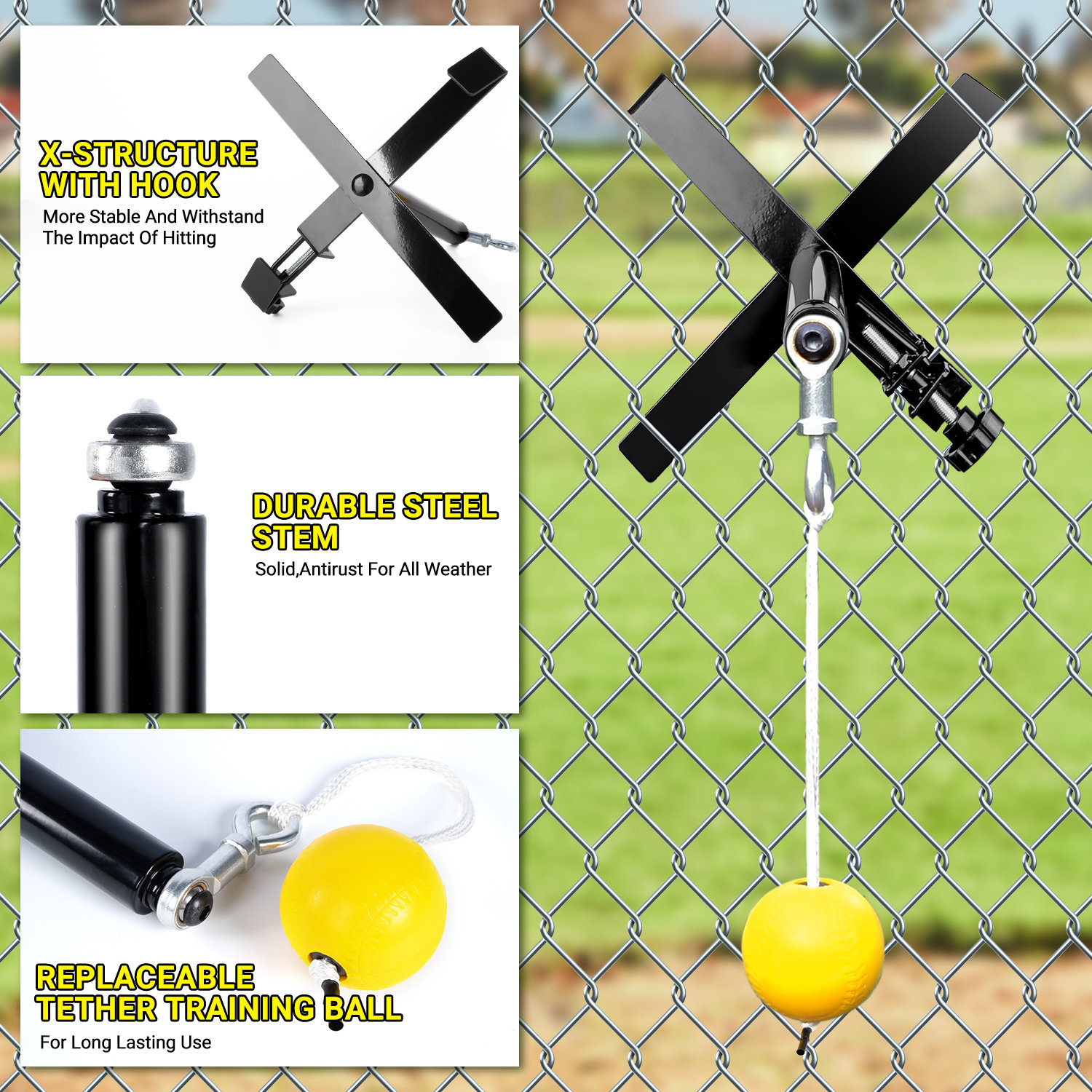 ECOSUB Portable Baseball Swing Trainer With The Tethered Ball,Premium ...