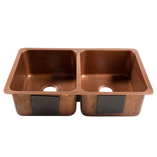 Sinkology Rivera Copper 32" Double Bowl Undermount Kitchen Sink ...