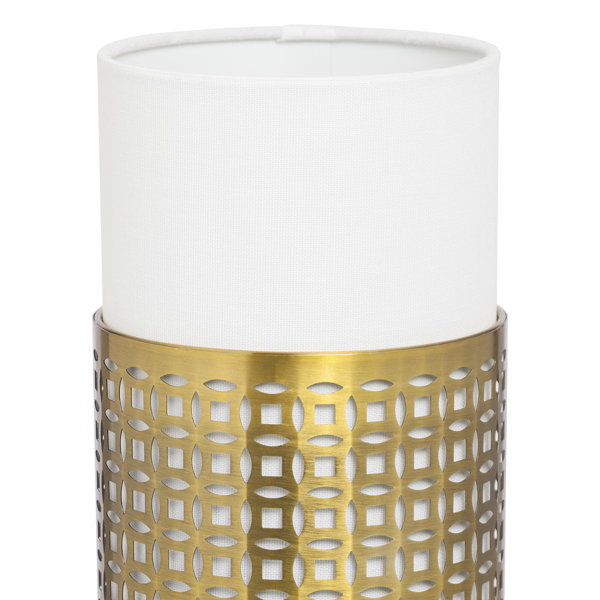 Mercer41 Judene 11"H Gold and White Round Shade Hurricane Lamp | Wayfair