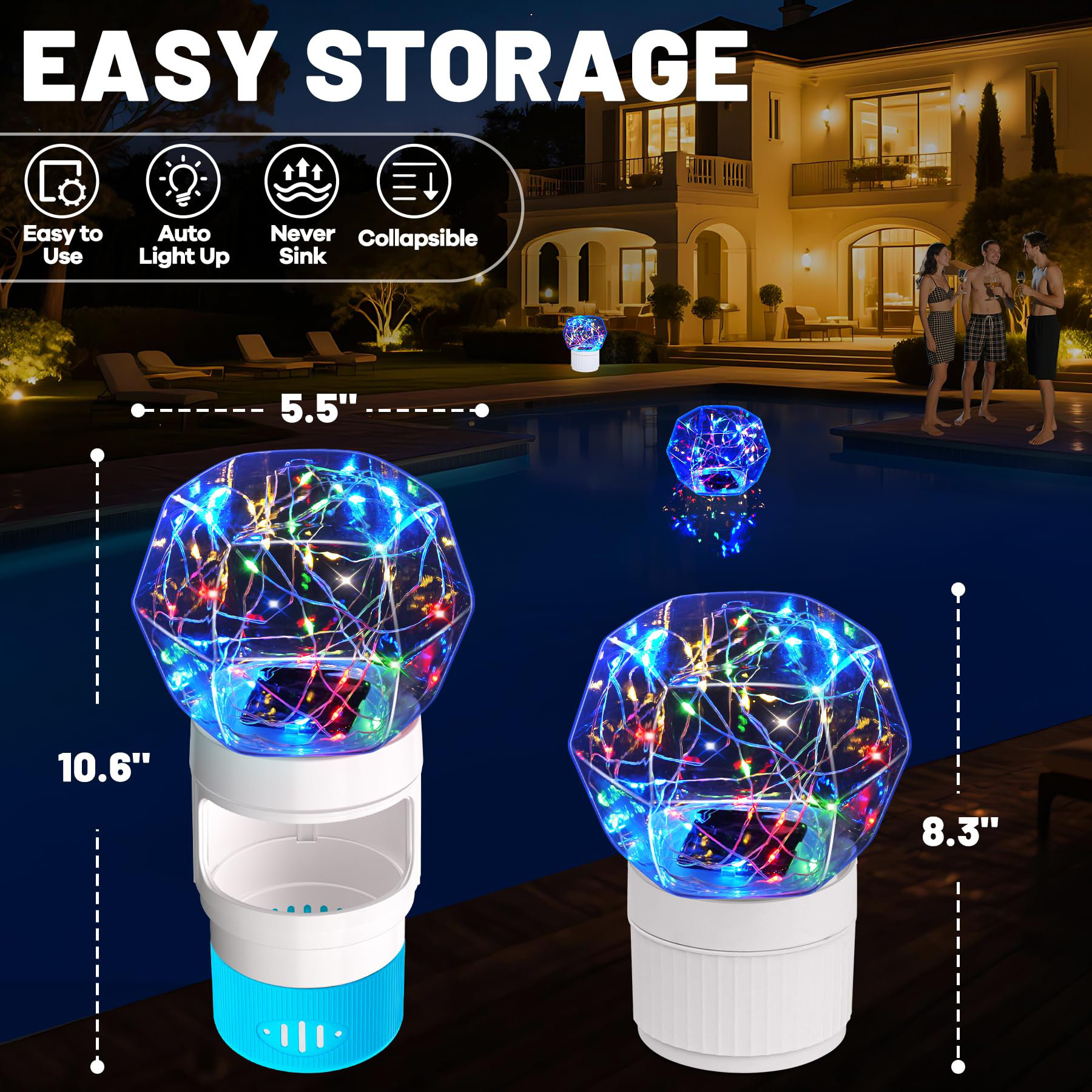 Fashion Finesse 2025 Upgrade Pool Chlorine Floater,Solar Pool Chlorine ...