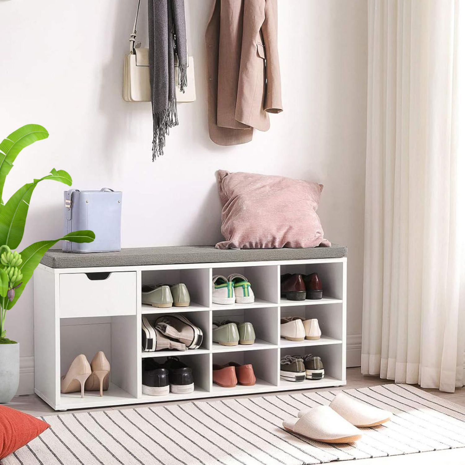 Latitude Run® Storage Bench, Entryway Bench With Cushion, Drawer And ...