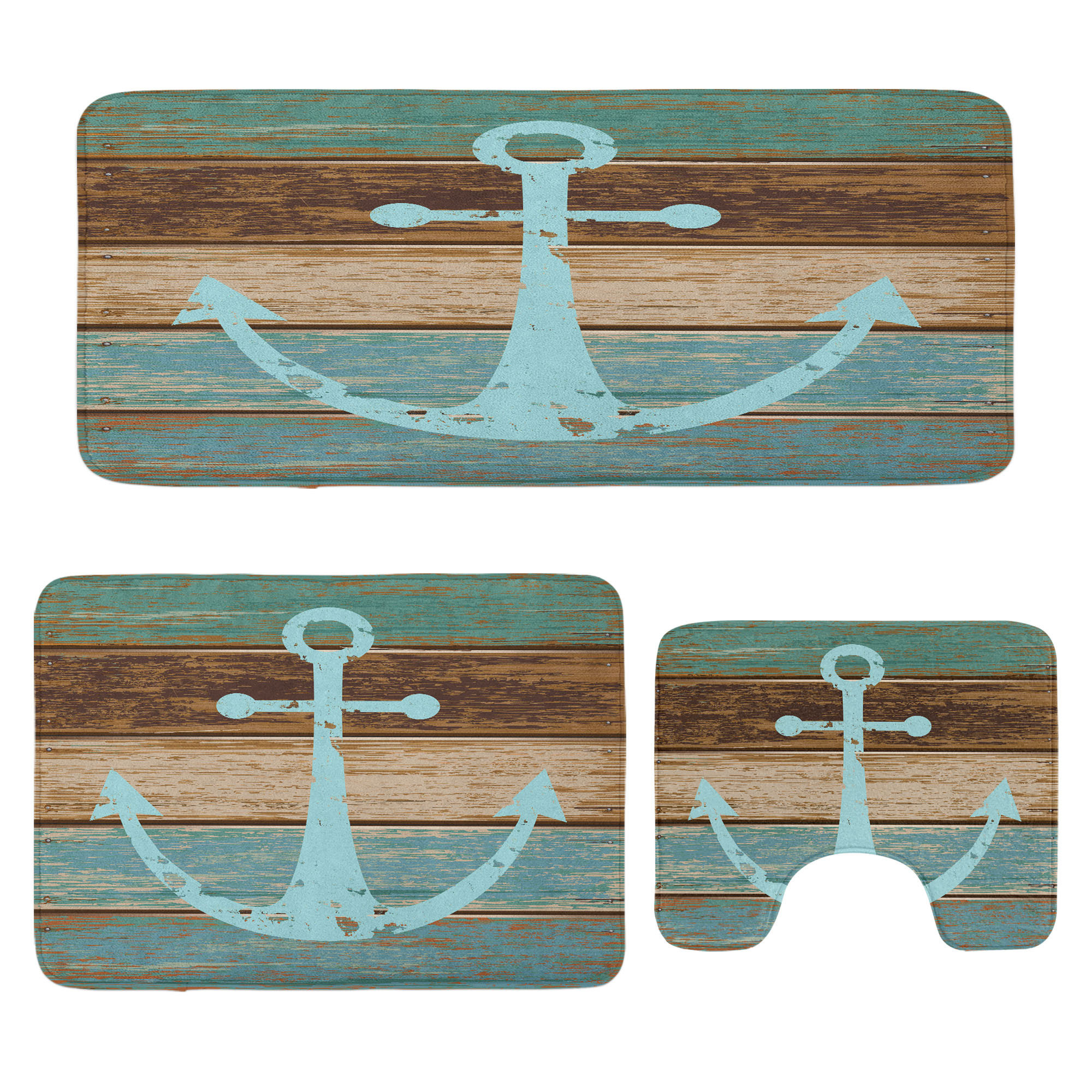 East Urban Home Rustic Bathroom Rug Set 3 Pieces U-Shape & Rectangle ...