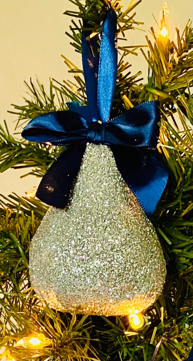 The Holiday Aisle® Beautiful Glitter Pear Christmas Ornament with Navy ...