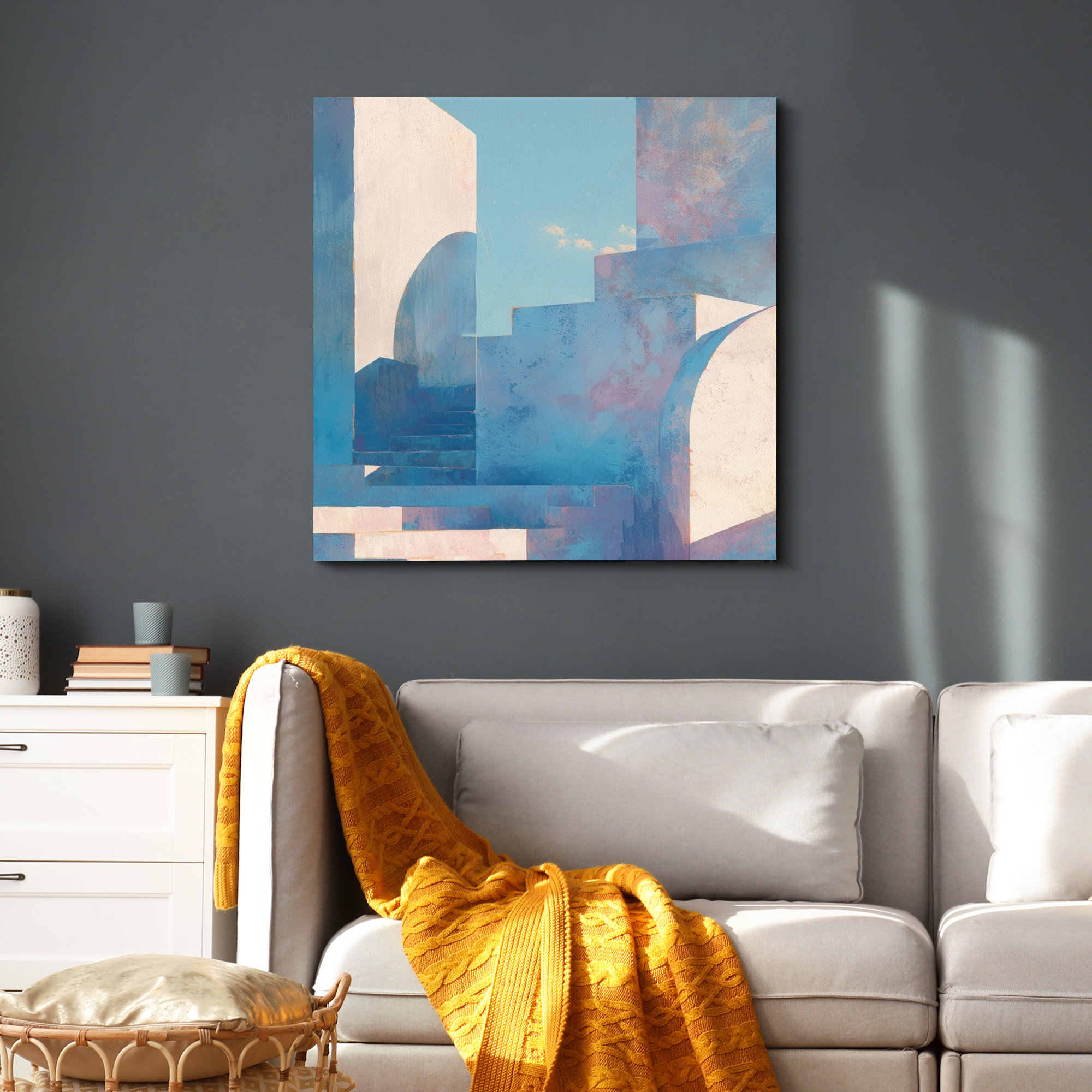 IDEA4WALL Upstairs Collages Blue Abstract Building Artwork Pictures ...