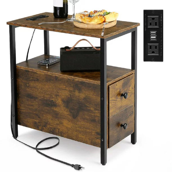 17 Stories Habibe 23.8'' tall 2 - Drawer End Table and Built-In Outlets ...