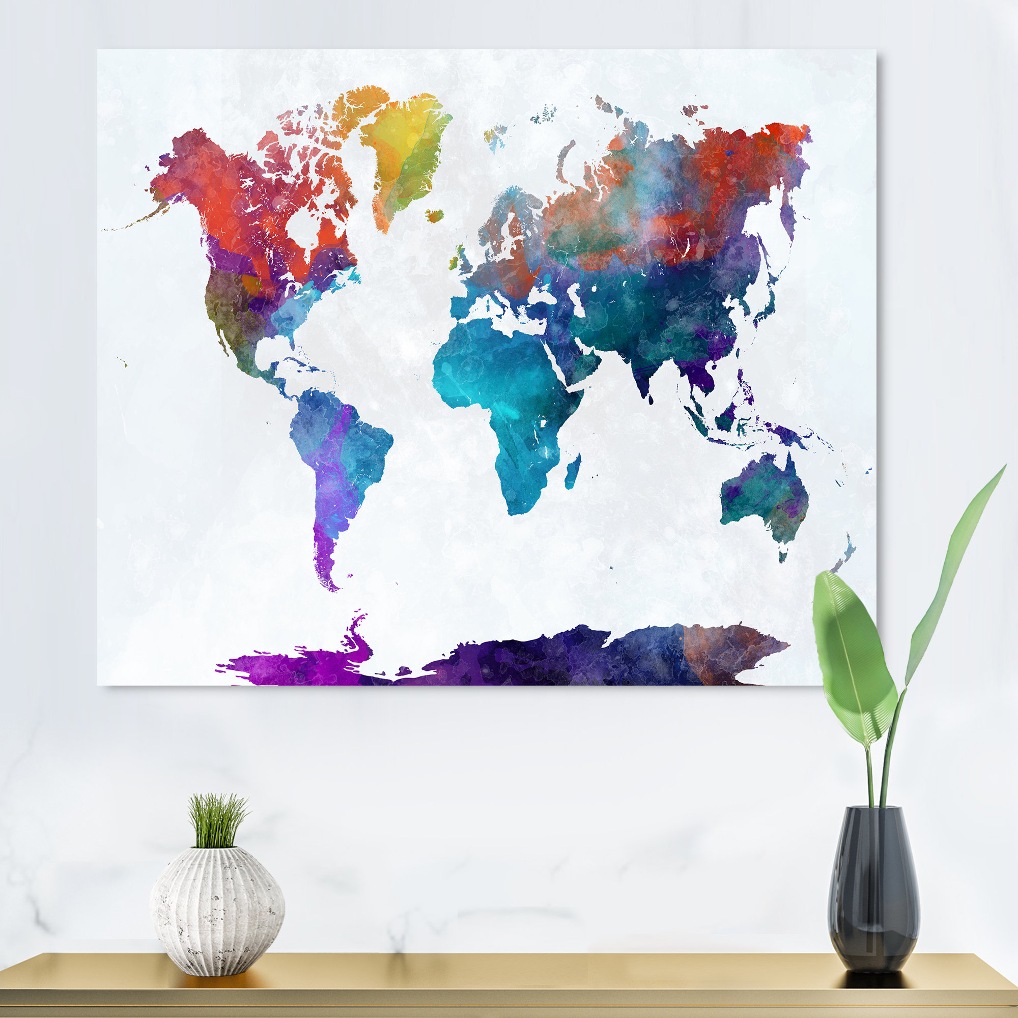 17 Stories Watercolor Multicolor World Map - Floater Frame Print on ...