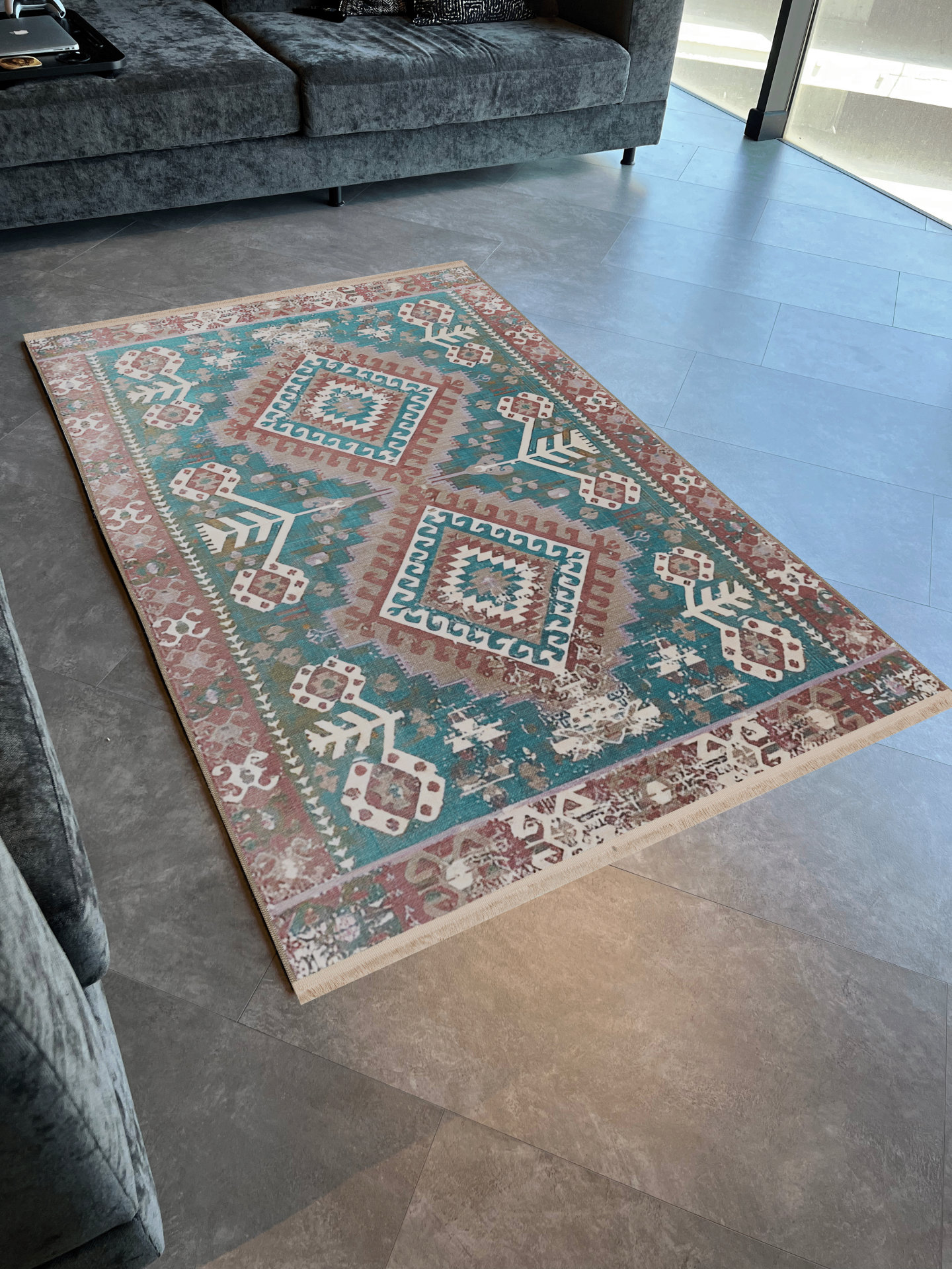 METG HOME Blue Themed Multi-Colored Traditional Motif Ethnic Patterned ...