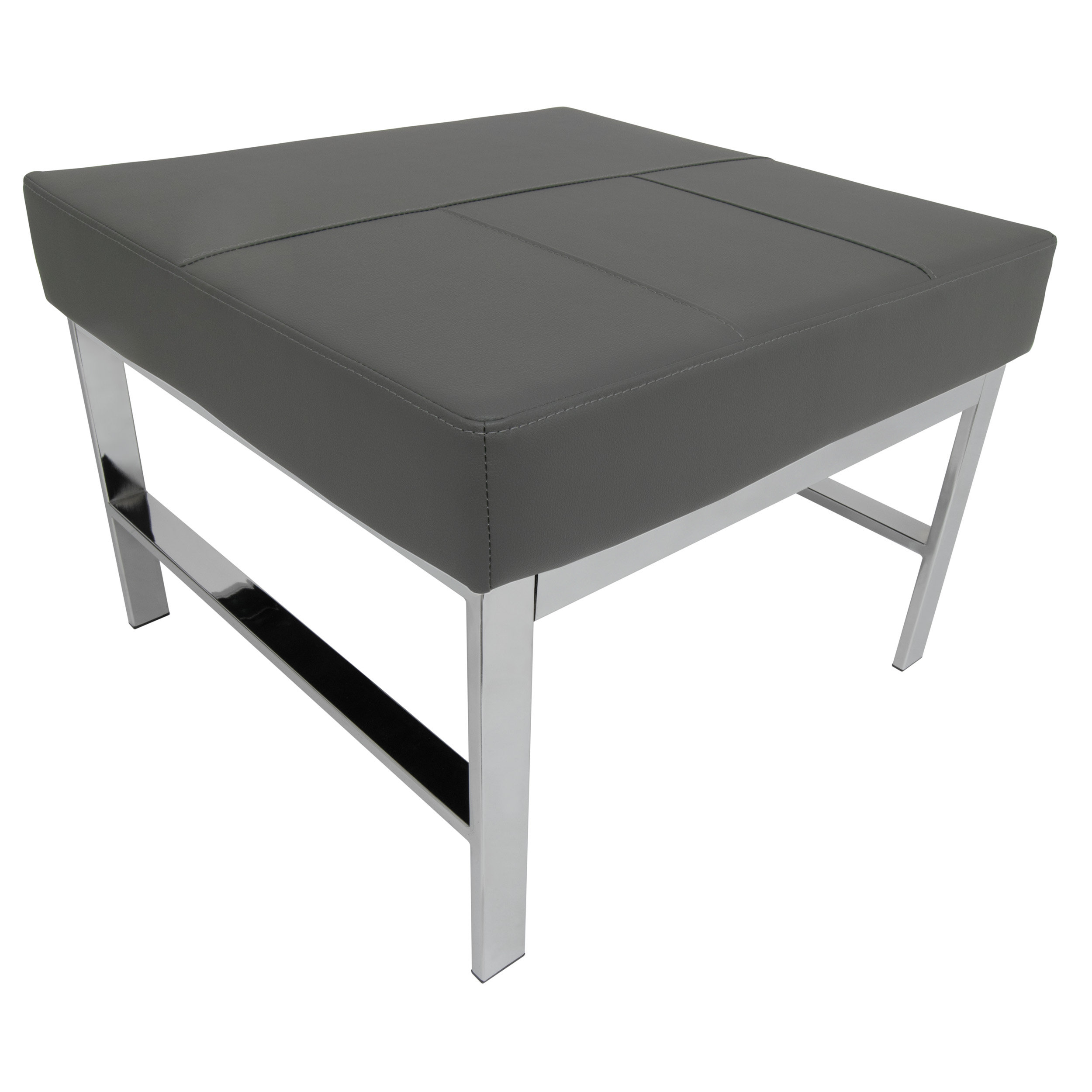 Ivy Bronx Atlas Modern Chrome and Leather Ottoman | Wayfair