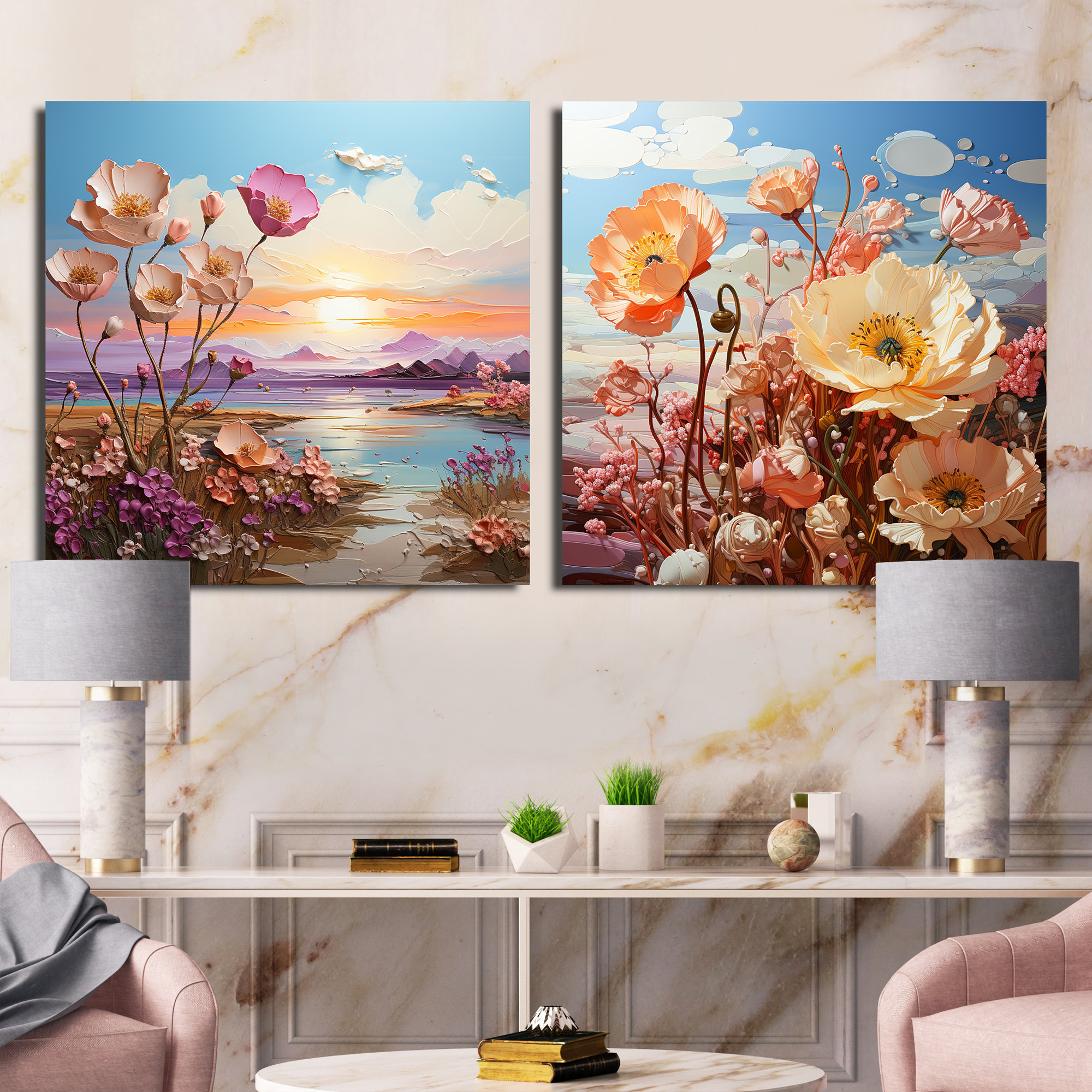 Lark Manor™ Pink Poppies Mountain Field - Floral Square Collage Set Of ...