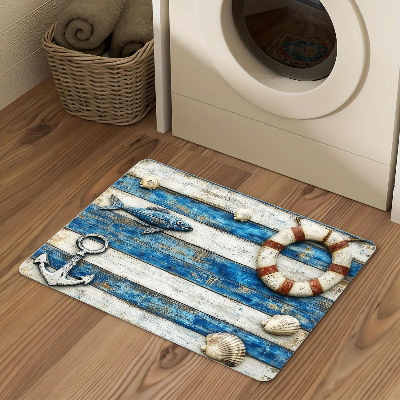 Arlmont & Co. 1Pc Nautical Beach Door Mat with Anchor Fish Lifebuoy ...