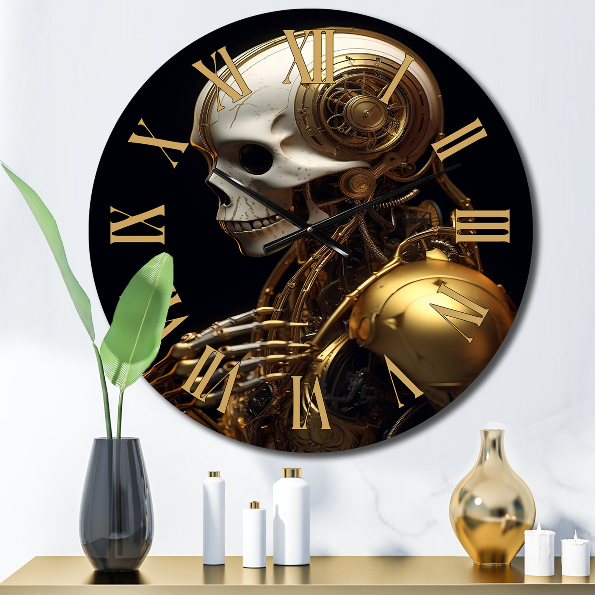 Trinx Golden Android Robot - Folk Religion Wall Clock | Wayfair
