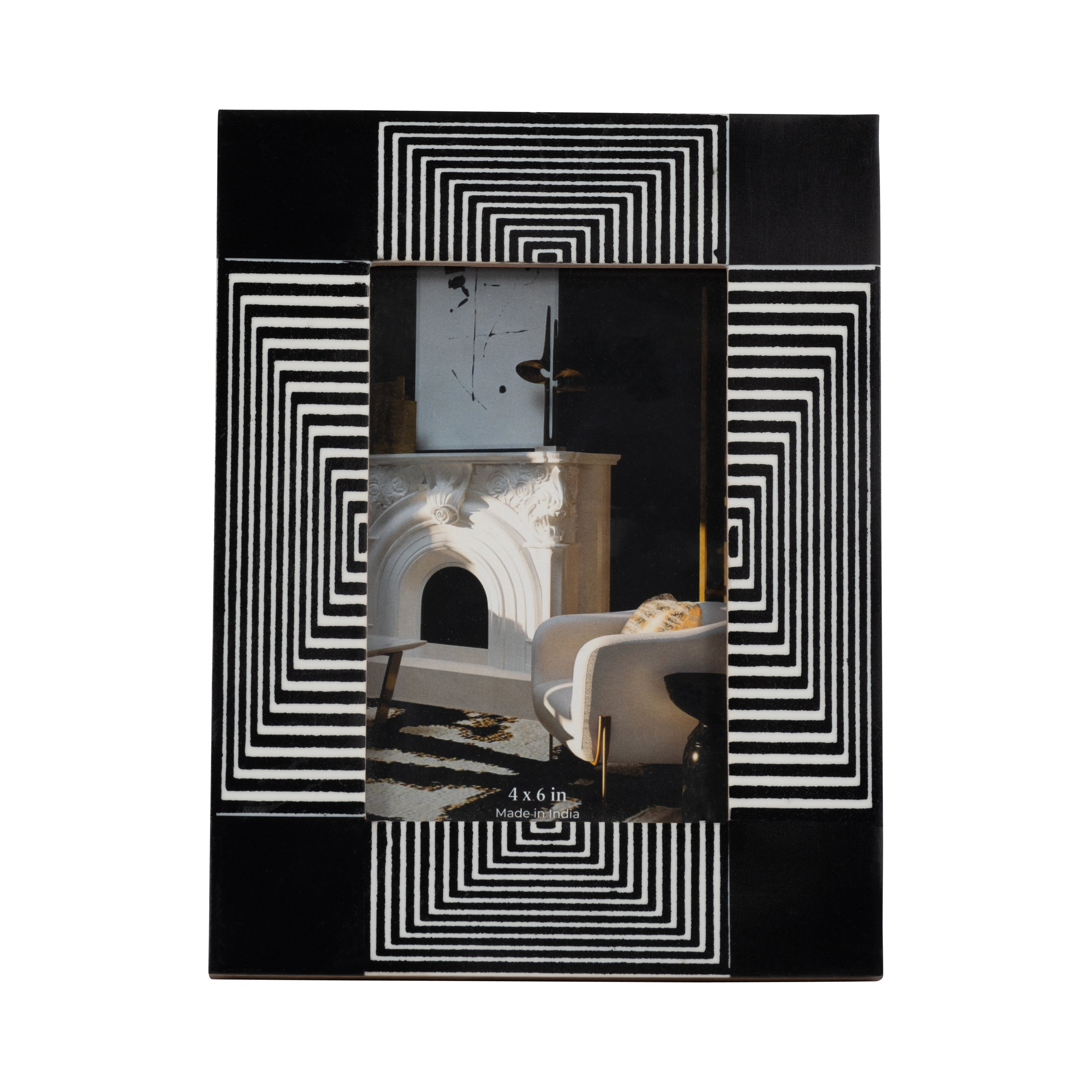 Latitude Run® Black and White Resin Geo Lines Rectangle Photo Frame ...