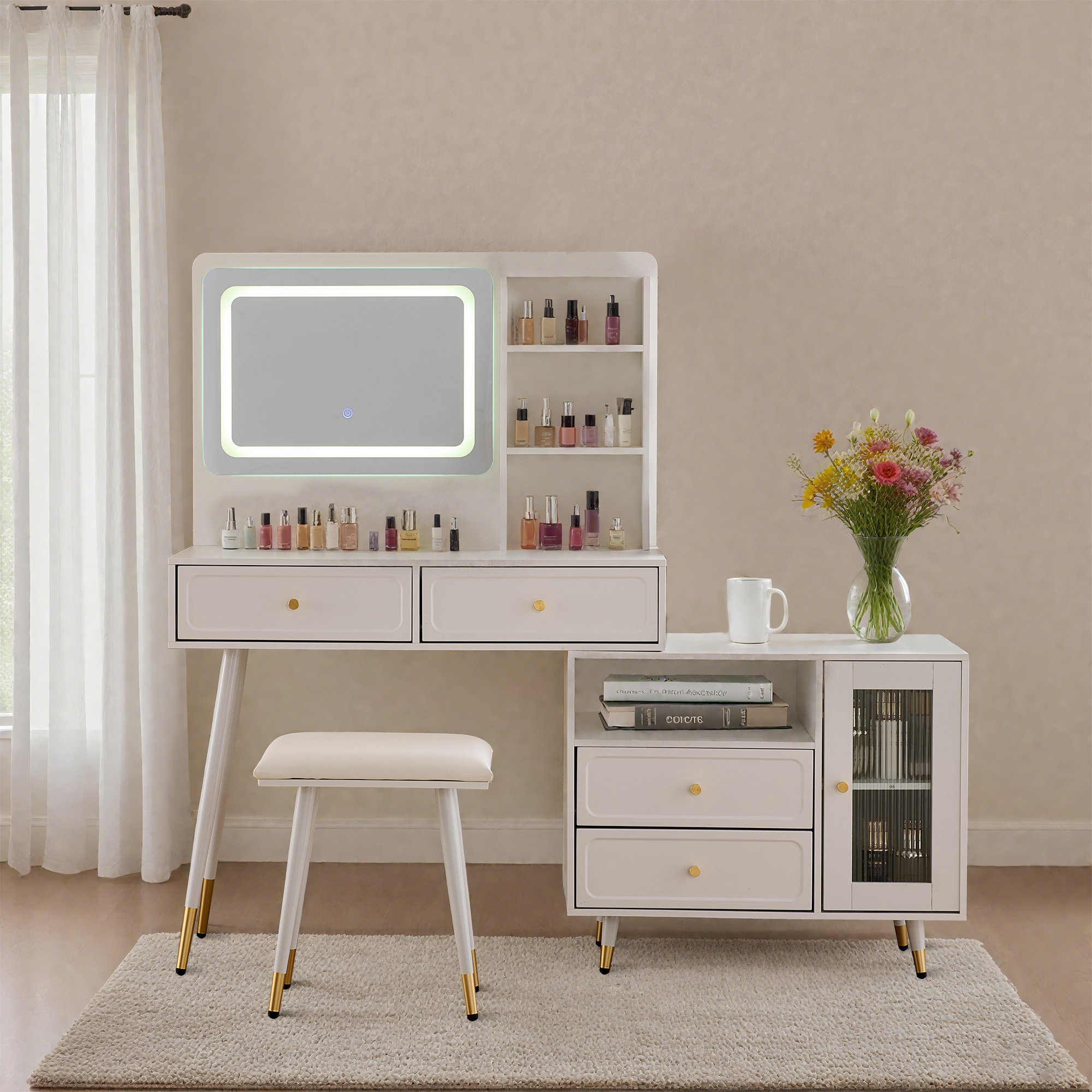 Corrigan Studio® Modern Makeup Vanity Desk with Mirror and 3-Color LED ...