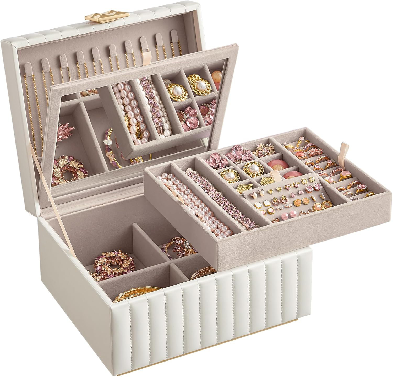 Mercer41 2-Tier Jewelry Box With Mirror, Jewelry Organizer, Removable ...