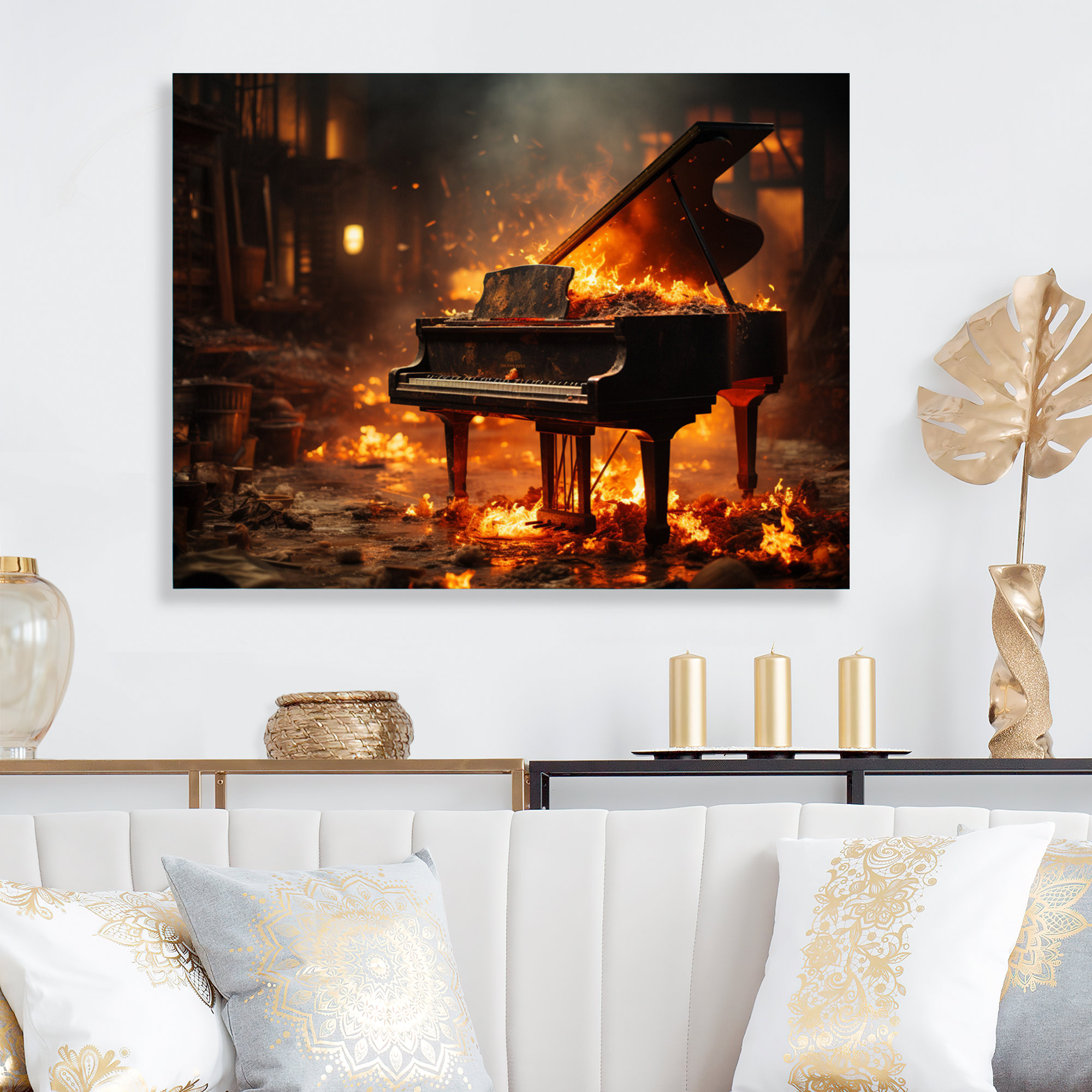 Red Barrel Studio® Orange Black Fire Piano Tools Music - Music Print on ...