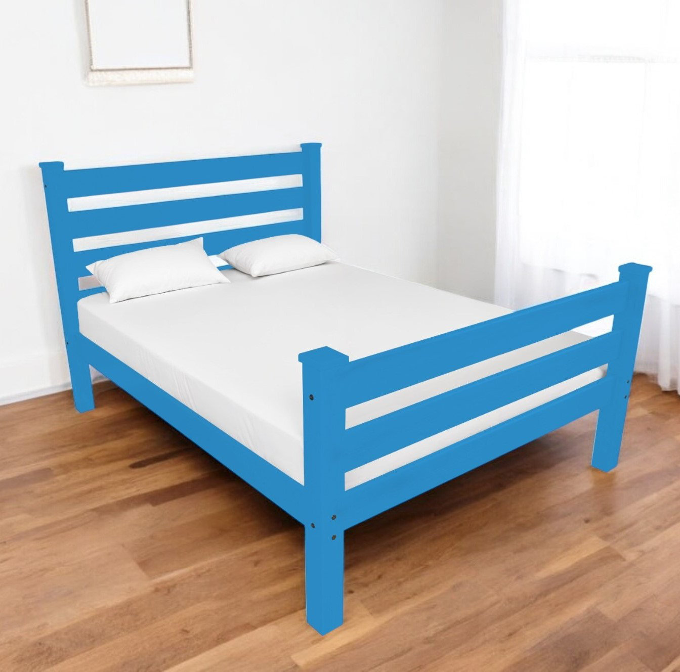HomeRoots Caribbean Blue Solid Wood Queen Bed Frame | Wayfair