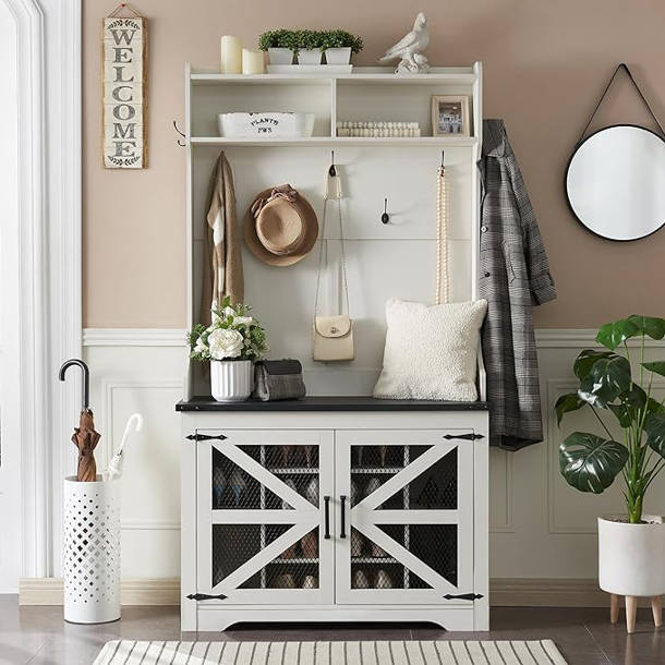 Gracie Oaks Kullyn Hall Tree 42" Wide Farmhouse Entryway Bench with ...