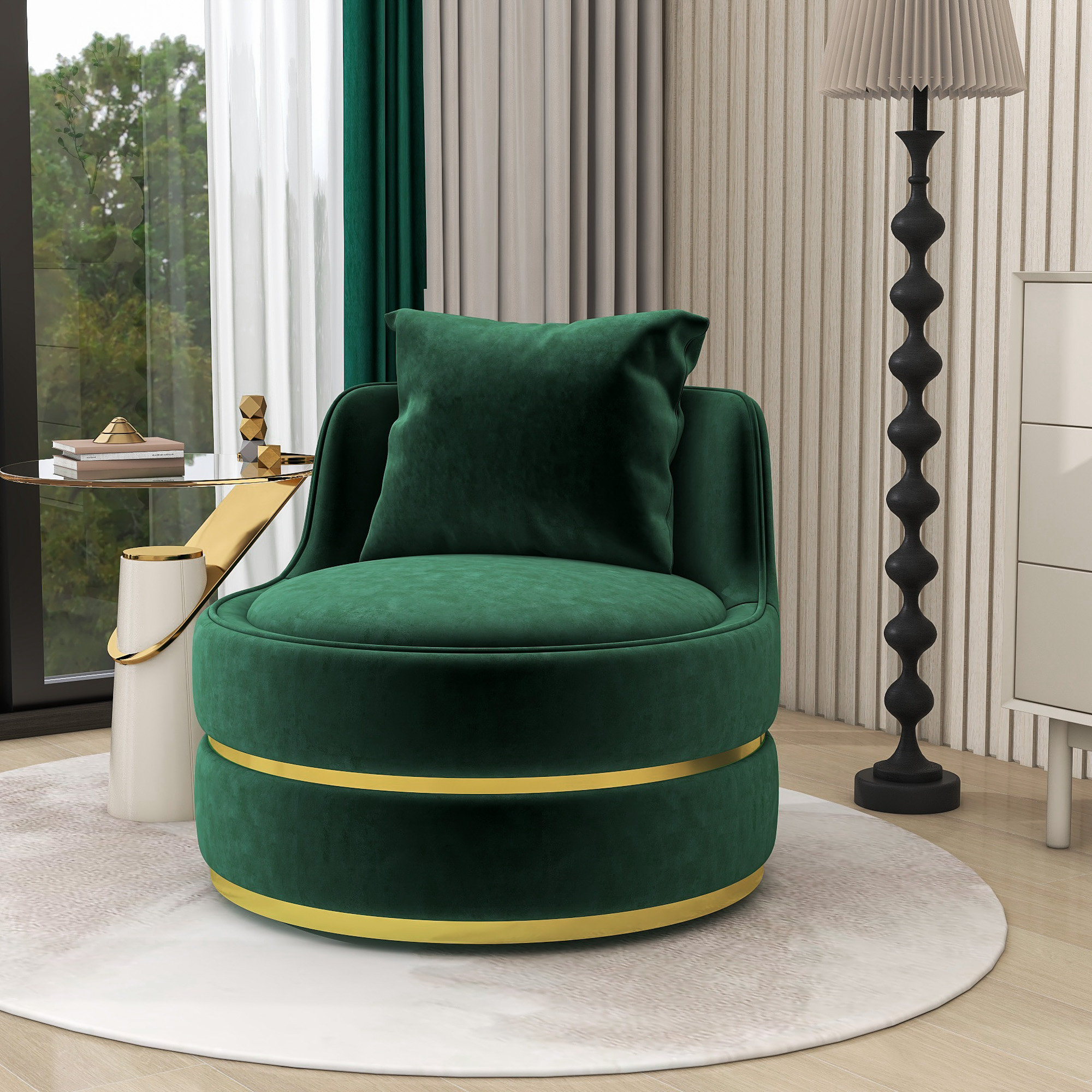 Mercer41 Ryniah Upholstered Accent Chair, 360 Degree Swivel Barrel ...