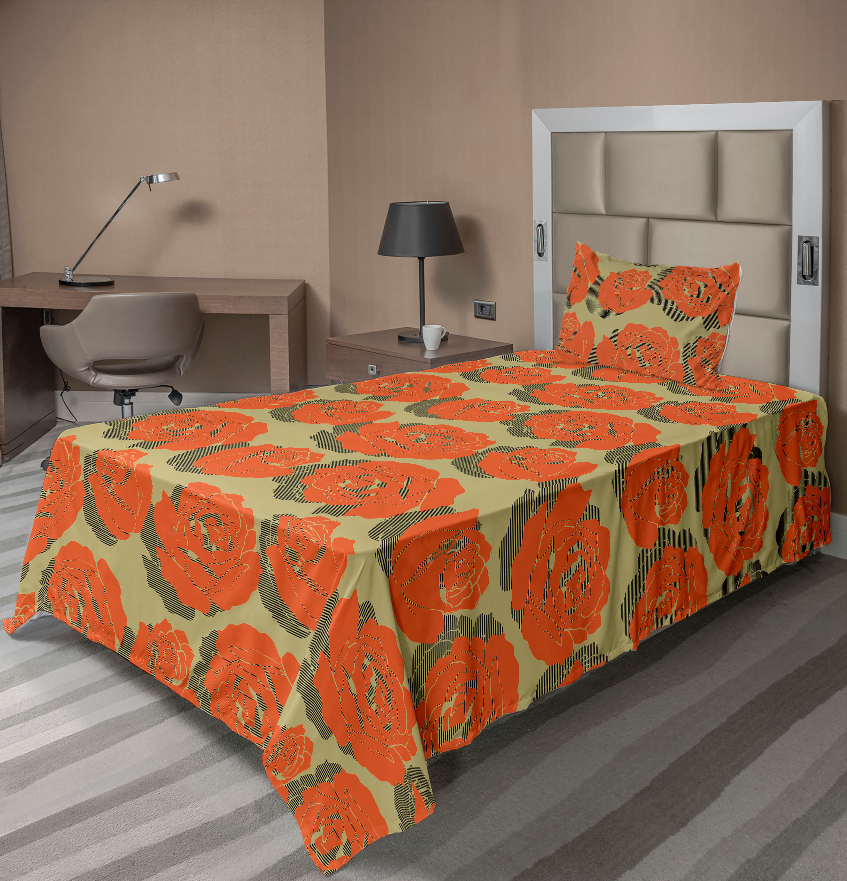 Ambesonne Rosetta Sheet Set Modern Rose Flowers Print Pistachio Green ...