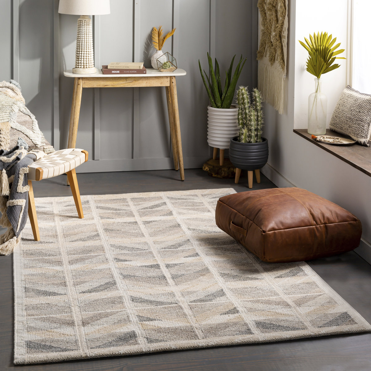 AllModern Kidus Chevron Hand Knotted Beige/Gray Area Rug | AllModern