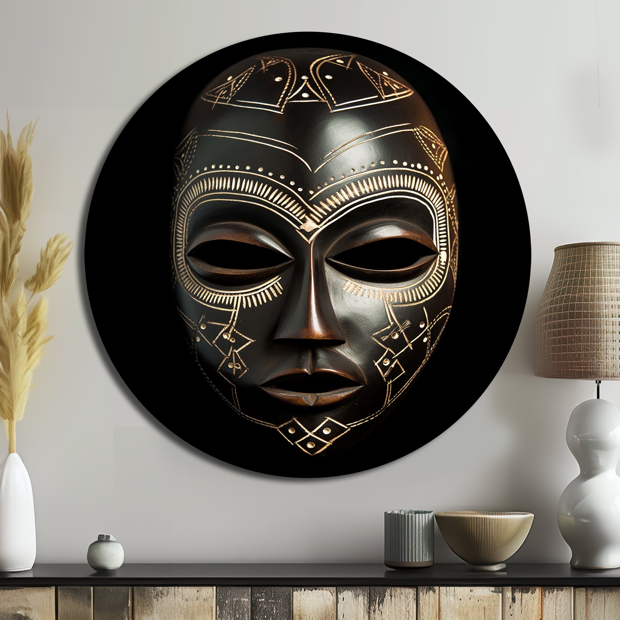 Bungalow Rose Ethnical Traditional African Mask IV - People Round Metal ...