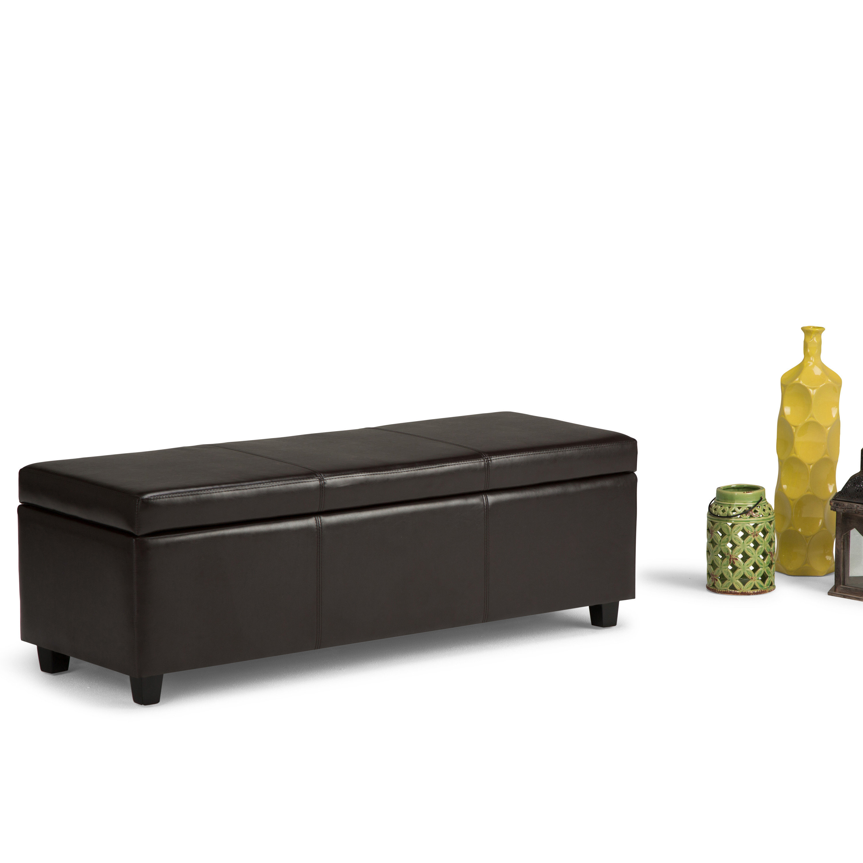 Simpli Home Avalon 48" Wide Faux Leather Rectangle Storage Ottoman ...
