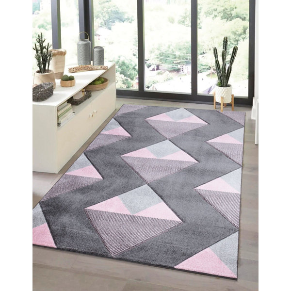 Stylish Home Geometric Machine Woven Pink/Grey Area Rug | Wayfair.co.uk