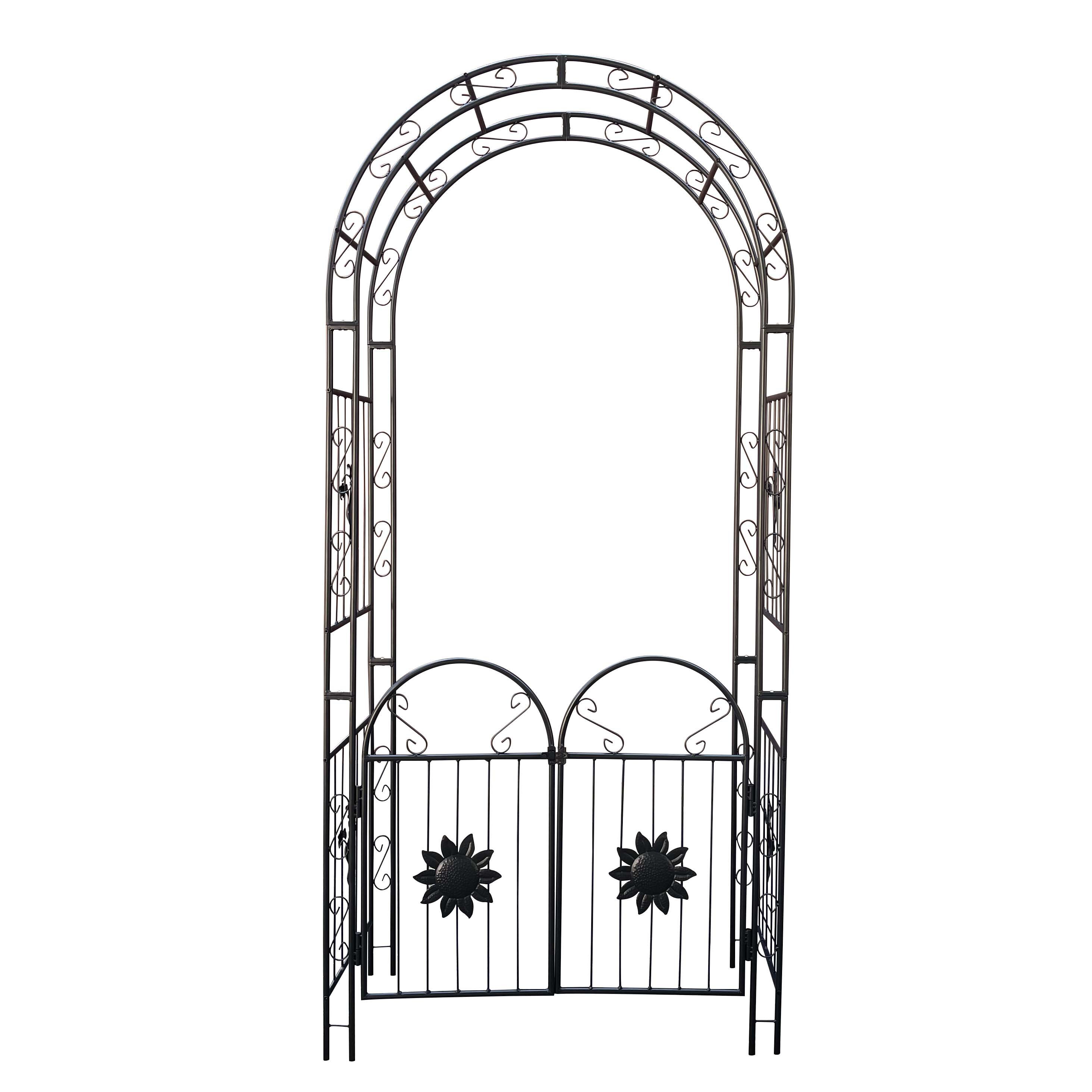 Lark Manor Metal Garden Arch With Doors Garden Arbour Trellis Climbing ...