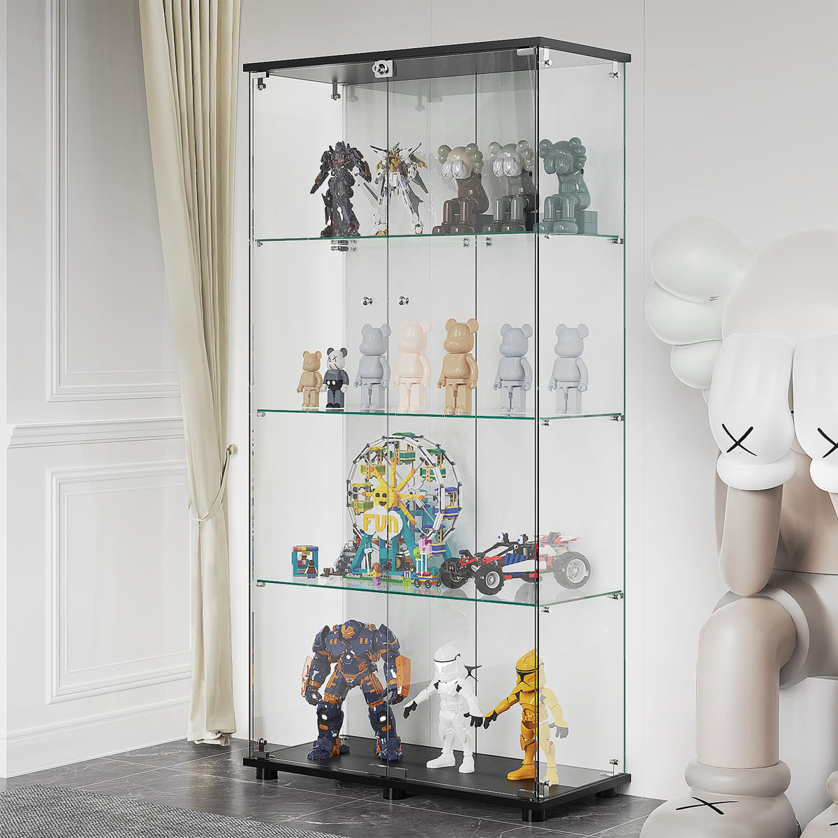 Ebern Designs Romona Glass Display Cabinet, Curio Cabinet, Bookcase ...