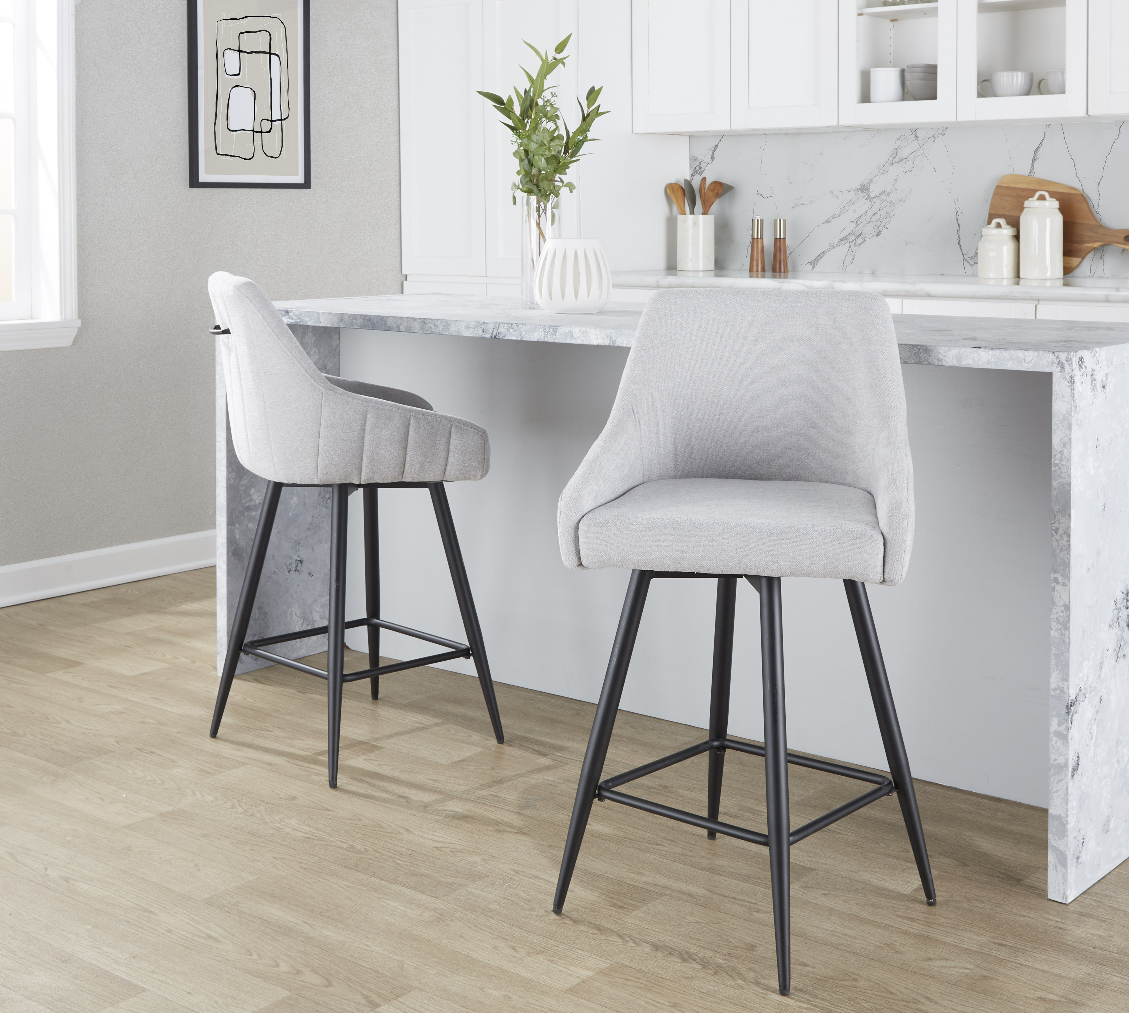 LumiSource Harper Fixed-Height Counter Stool with Metal Legs & Square ...