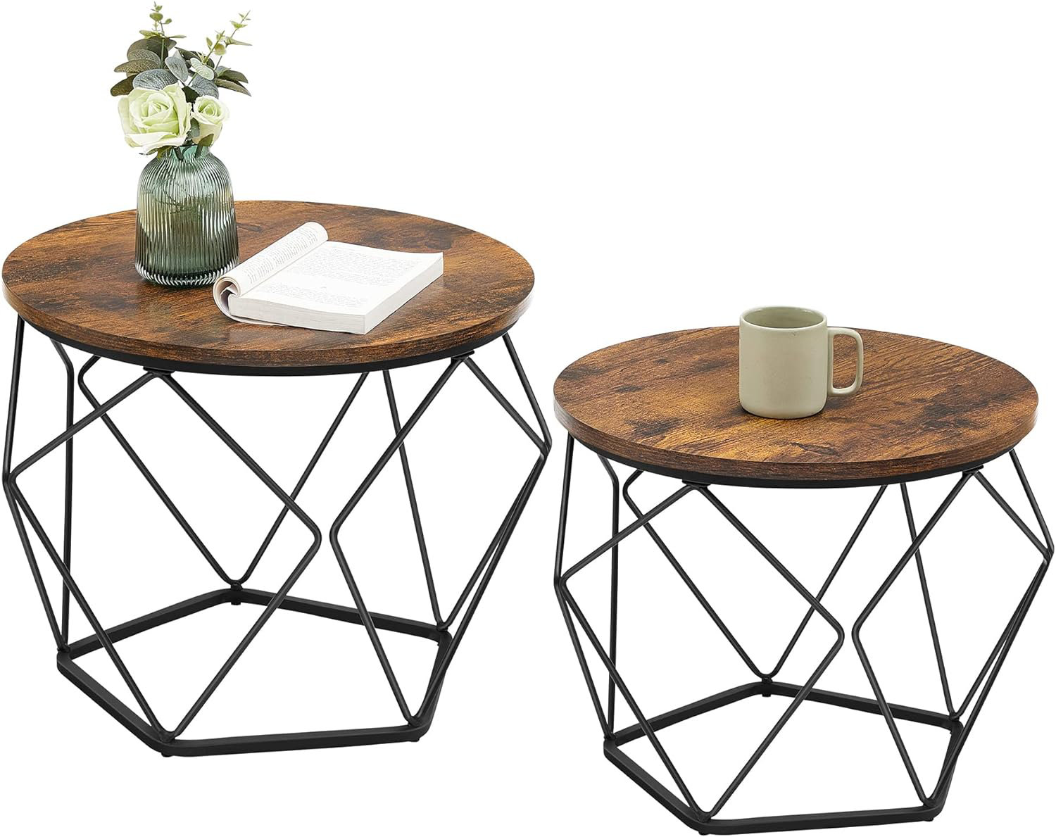 17 Stories Modern Round Coffee Table Set Of 2, Sturdy Steel Frame Side ...