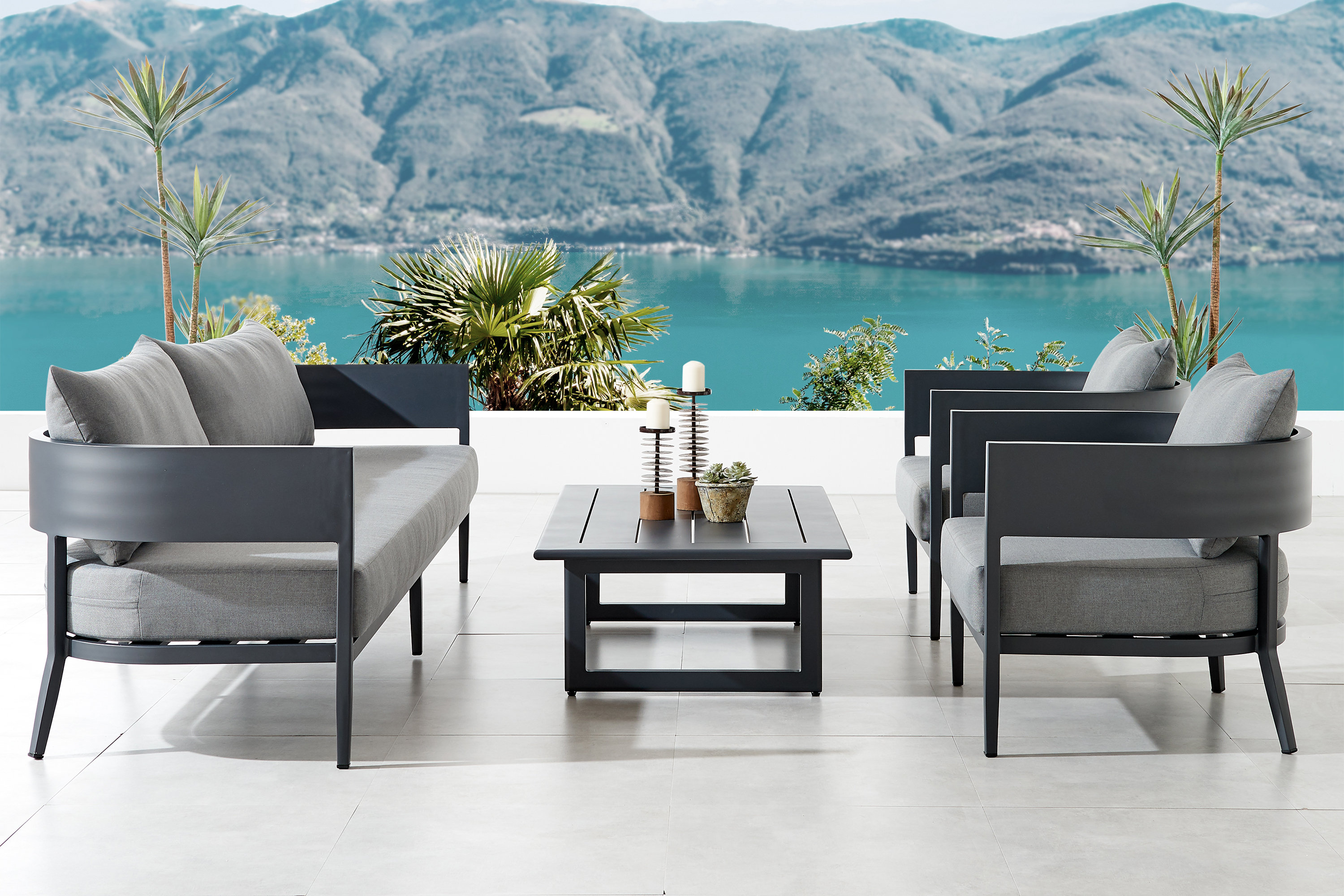 Wade Logan Ceion 4 Piece Outdoor Conversation Set in Dark Grey Aluminum ...