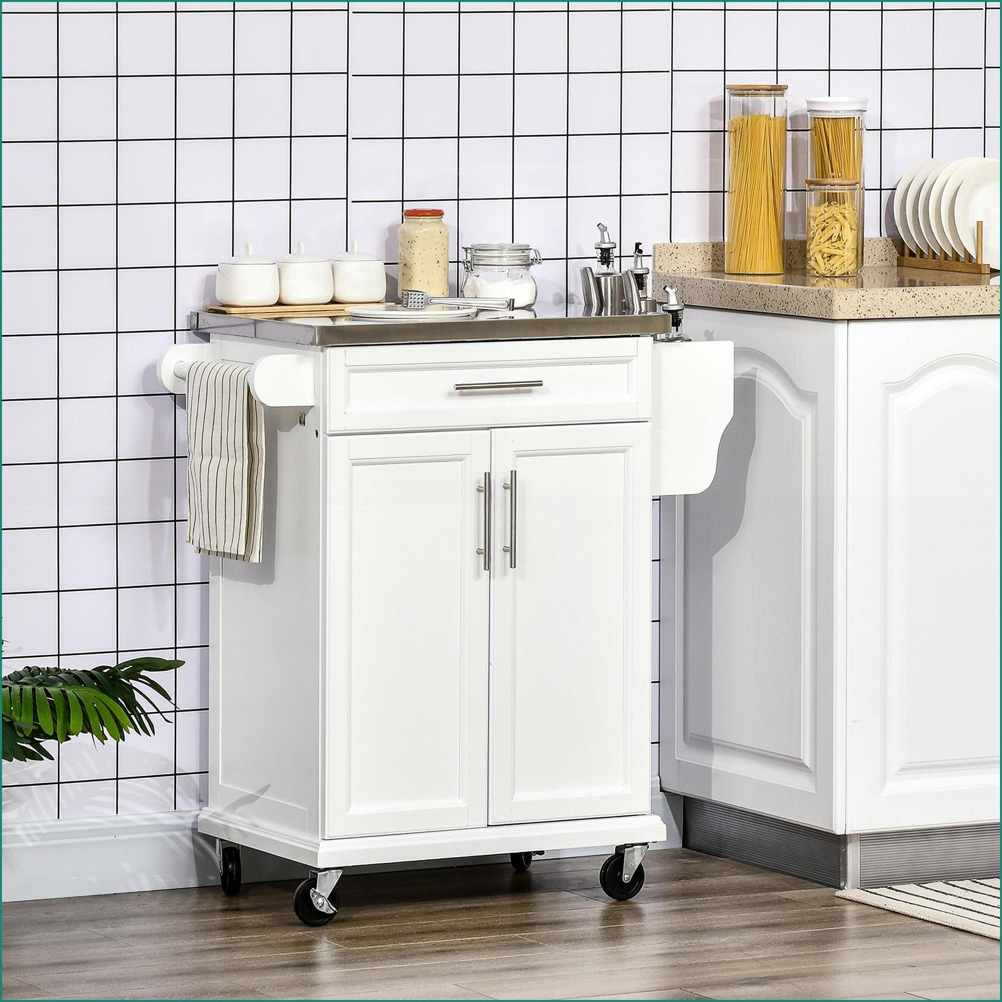 Latitude Run® Kitchen Island on Wheels | Rolling Cart with Stainless ...